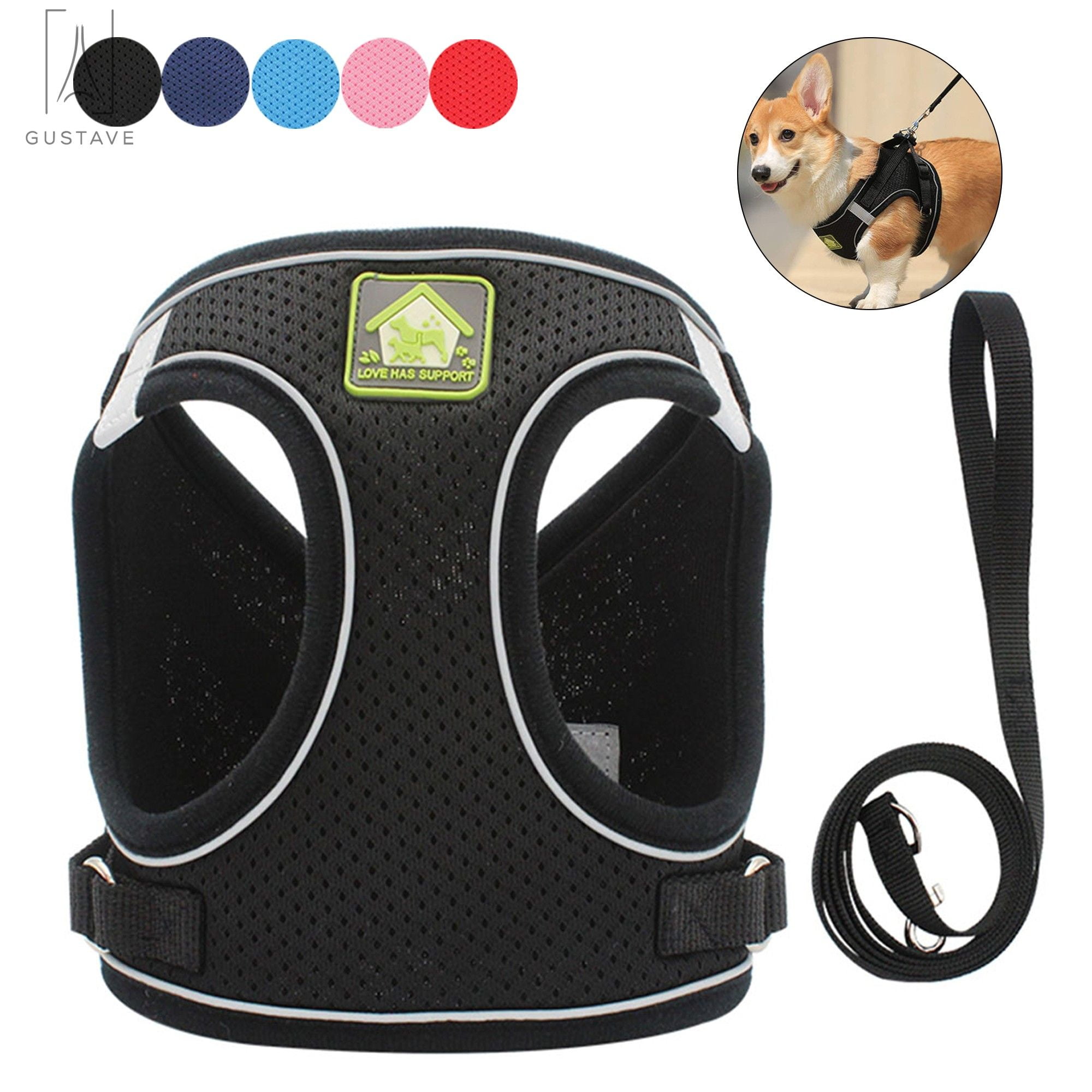 Gustave Soft Mesh Dog Harness & Leash Set, Adjustable, Reflective ...