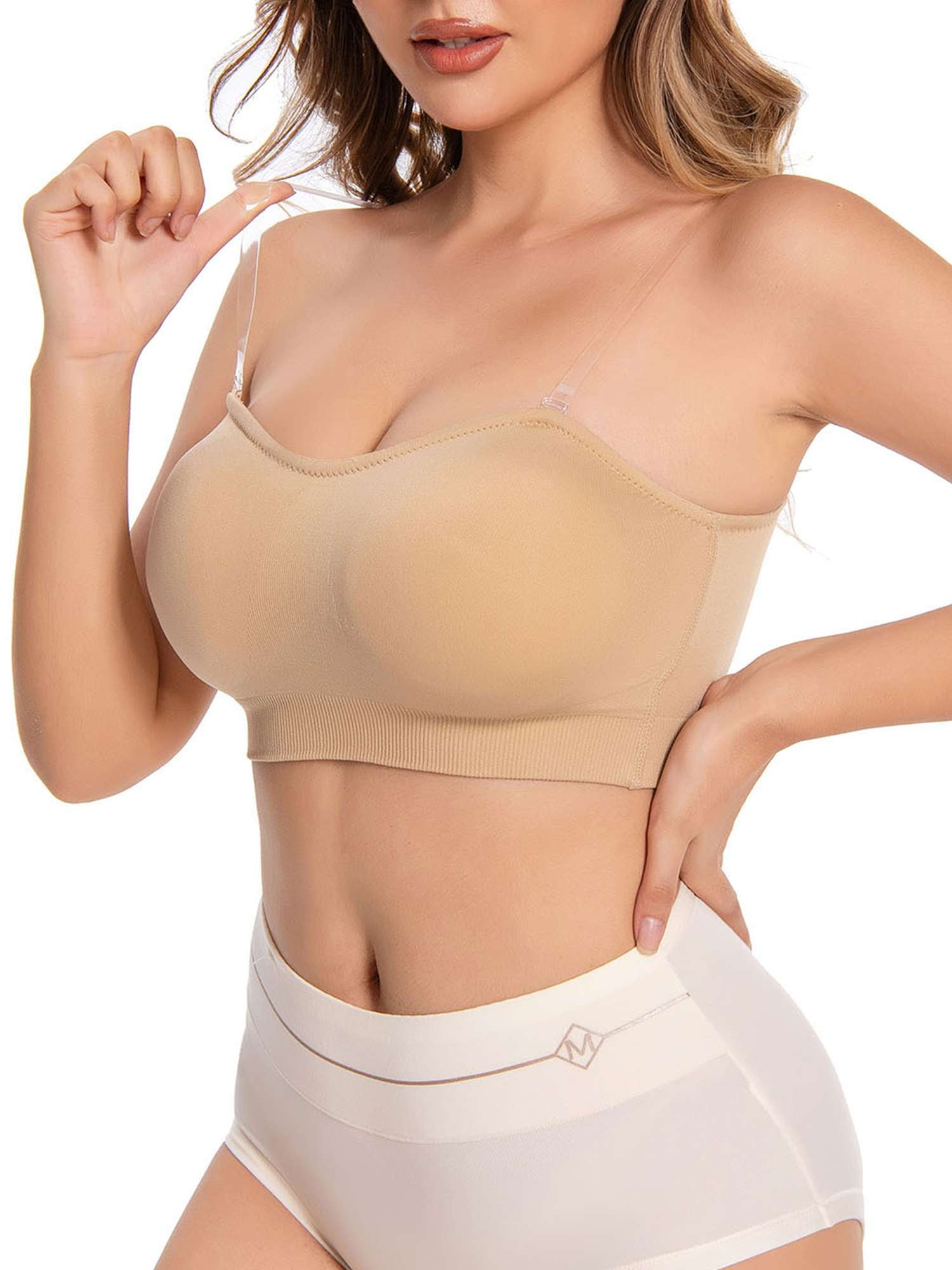 Gustave Strapless Bandeau Bra for Women Non-Slip Seamless Padded Bralette Wireless Tube Top Bras ...