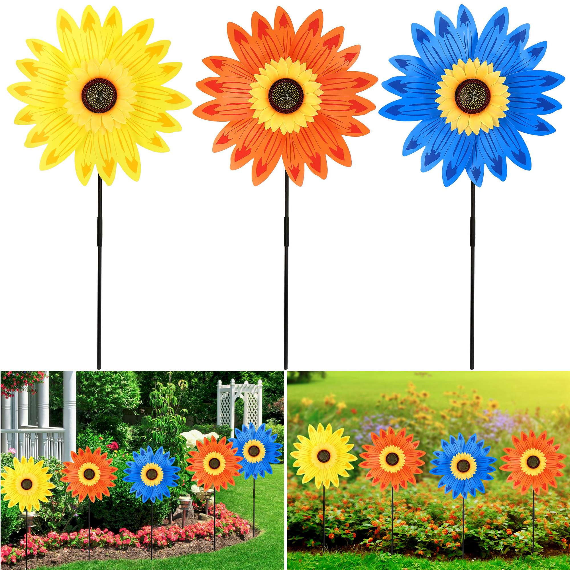 Gustave Sunflower Wind Spinners Garden Windmills Flower Pinwheels with ...