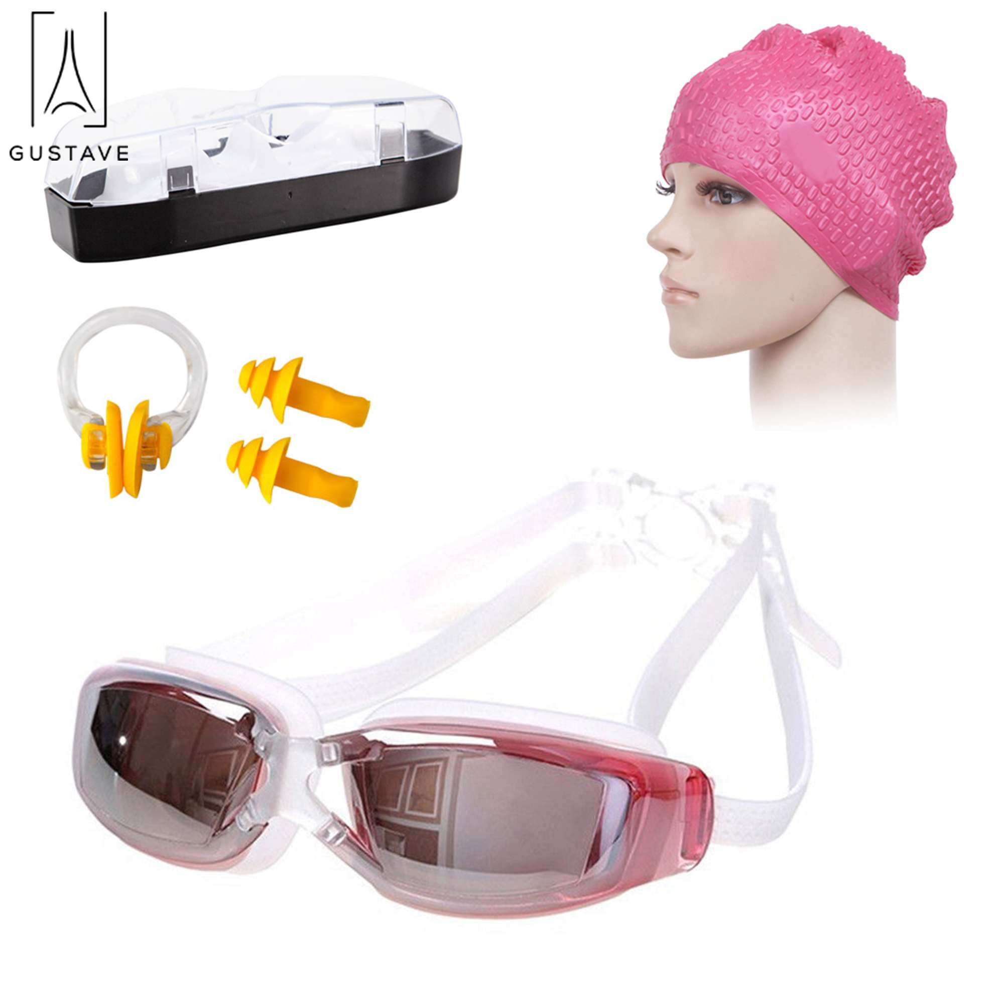 Gustave Swimming Goggles and Cap, Silicone Swimming Bubble Cap Anti ...