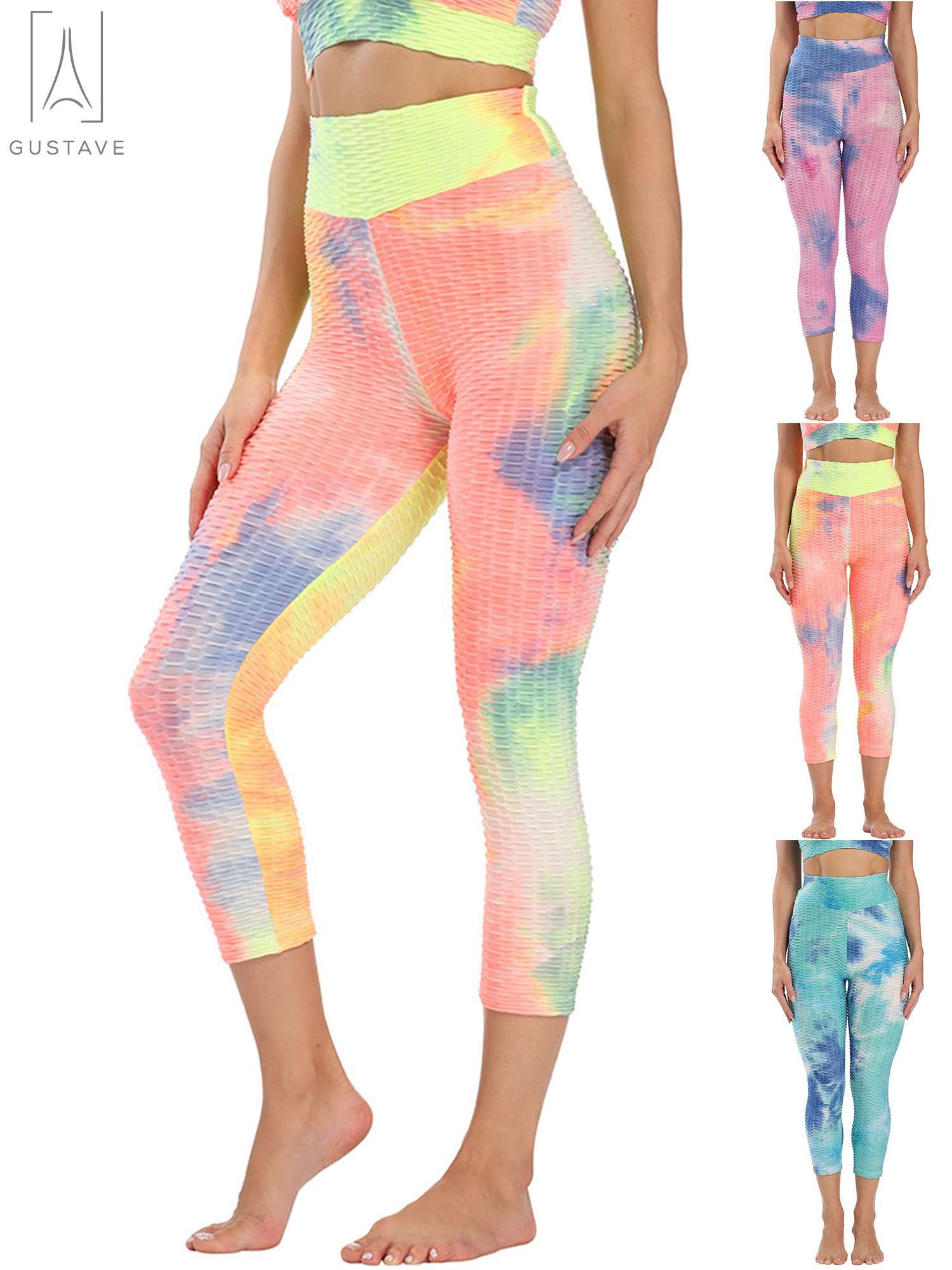 Gustave Tie Dye High Waisted Yoga Pants for Women Tummy Control Butt ...