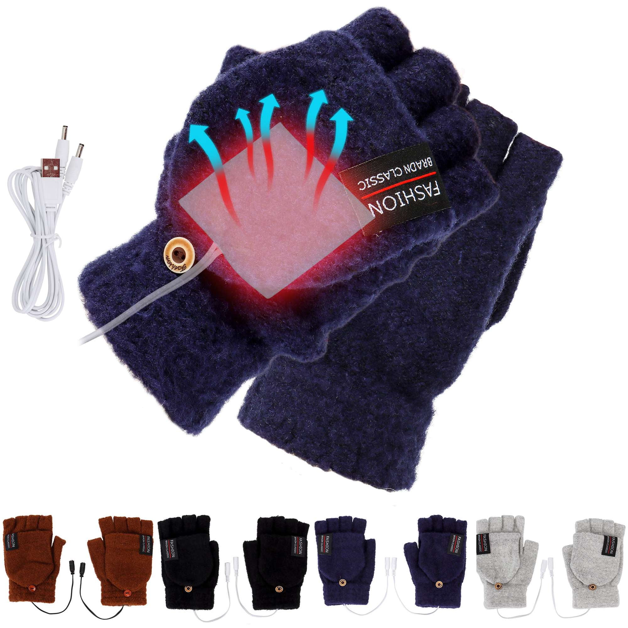 Gustave USB Heated Gloves, Rechargeable Knitting Winter Gloves Full ...
