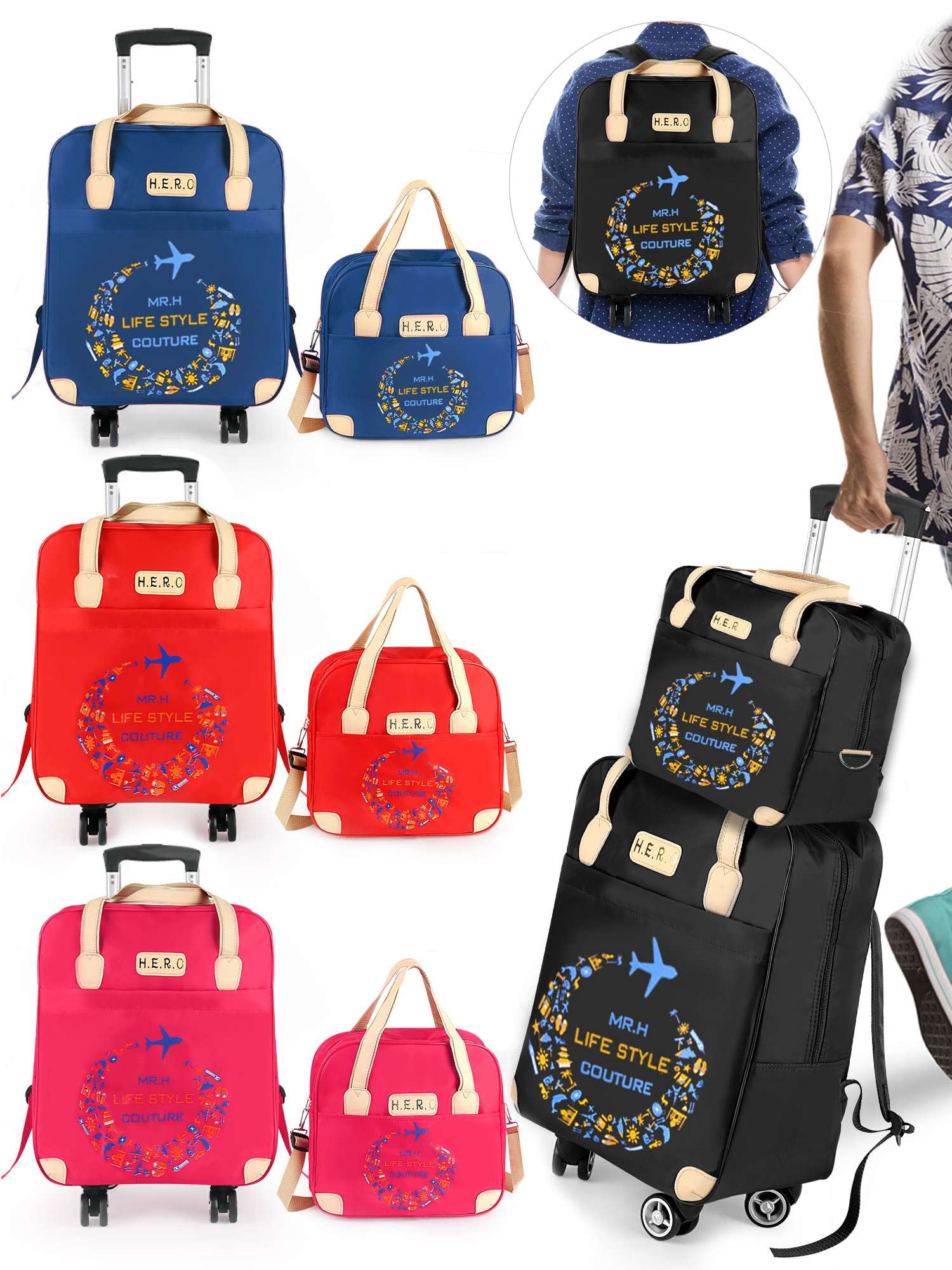 Gustave 2Pcs Wheeled Travel Backpack & Duffle Bag Set, Large Capacity ...