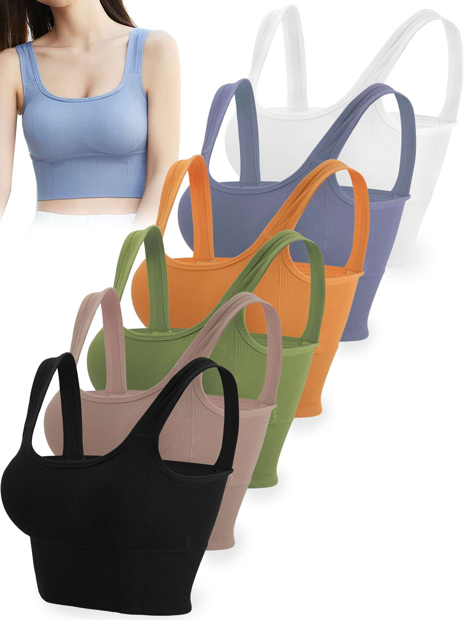 Gustave Women's L/XL Black Seamless Longline Cami Bra Crop Top, Padded ...