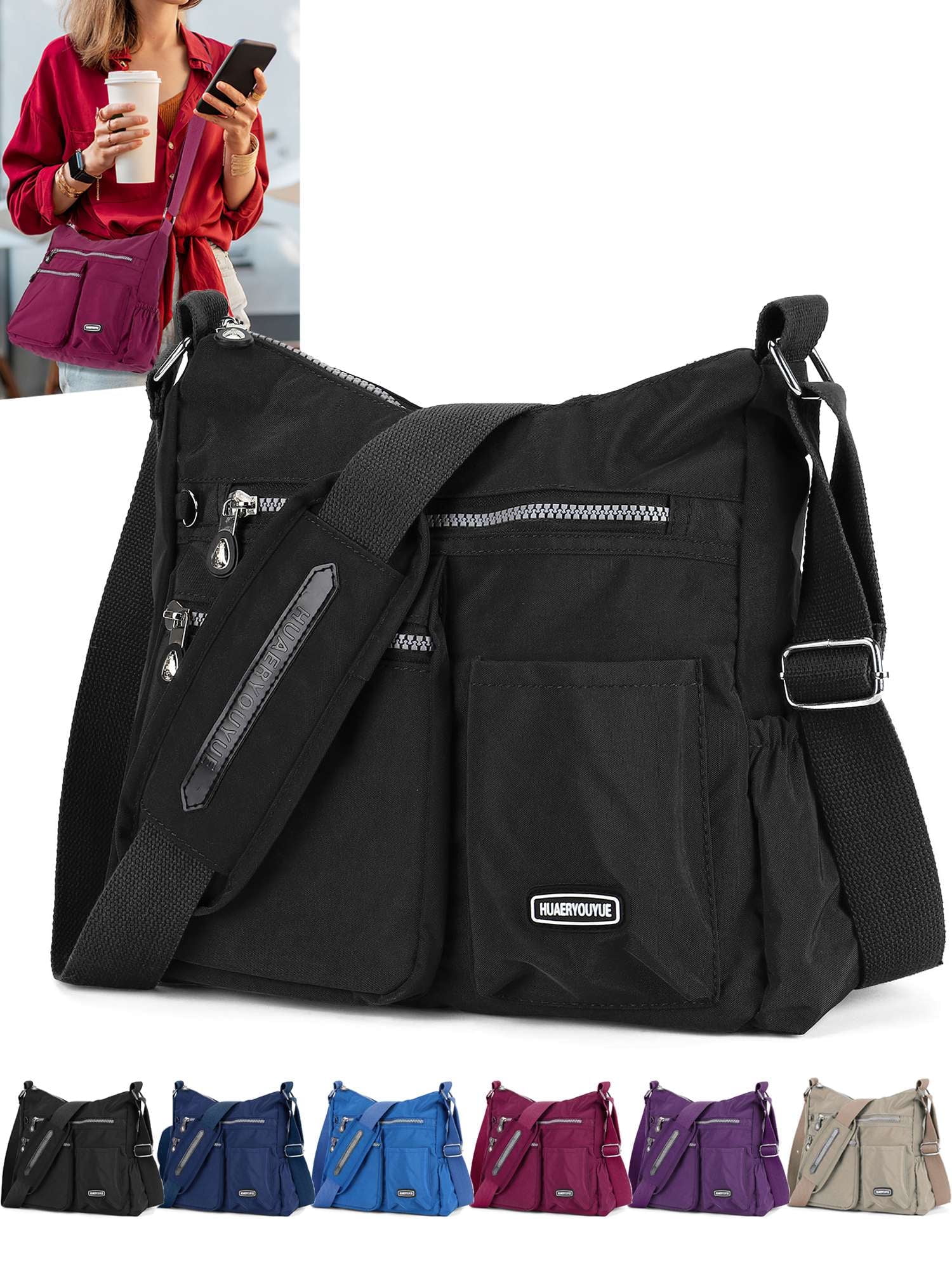 Gustave Women Crossbody Messenger Multi Pockets Bag Nylon with Bottle ...