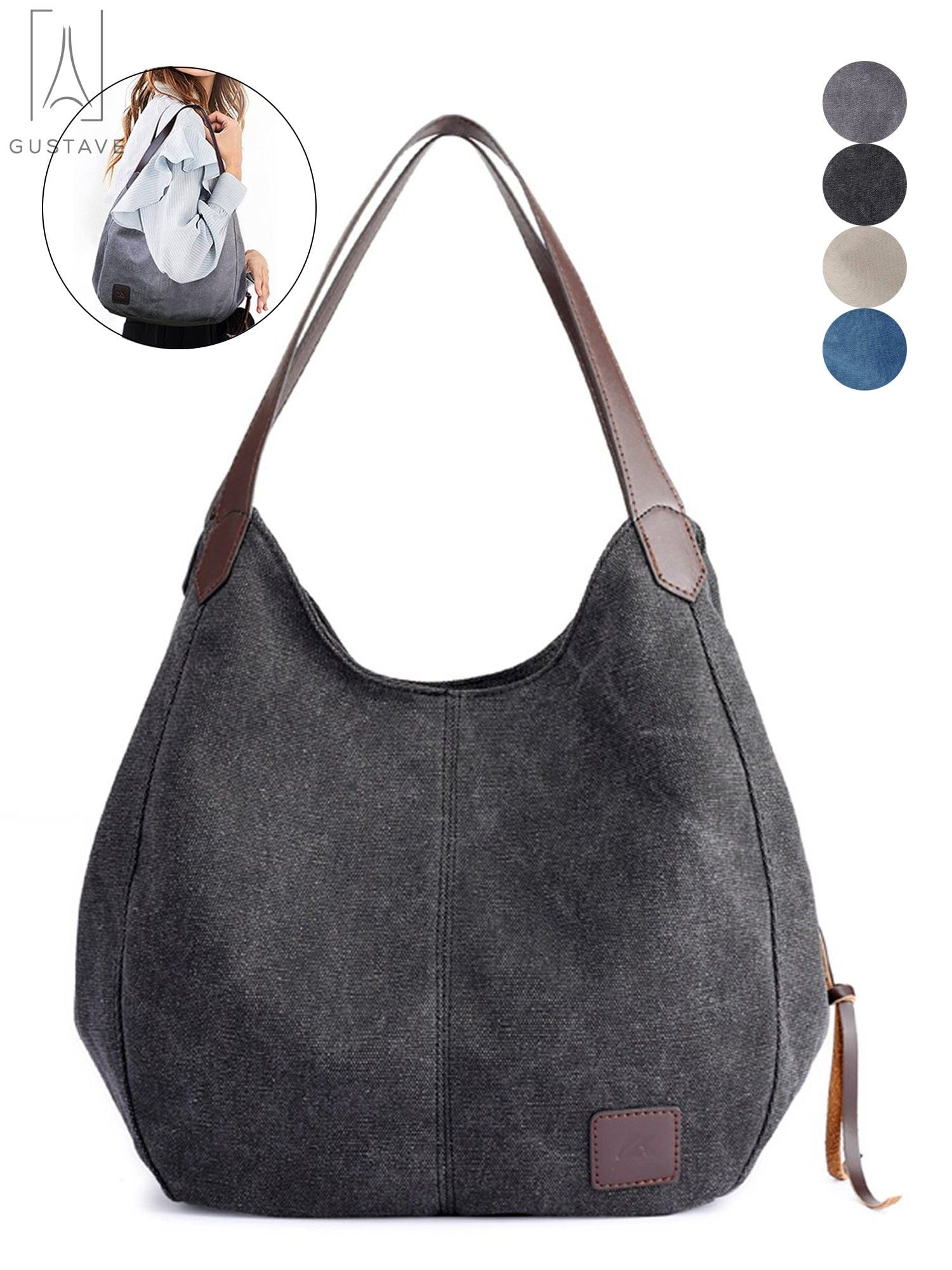 Gustave Women Fashion Multi-pocket Canvas Shoulder Bag Casual Hobo ...