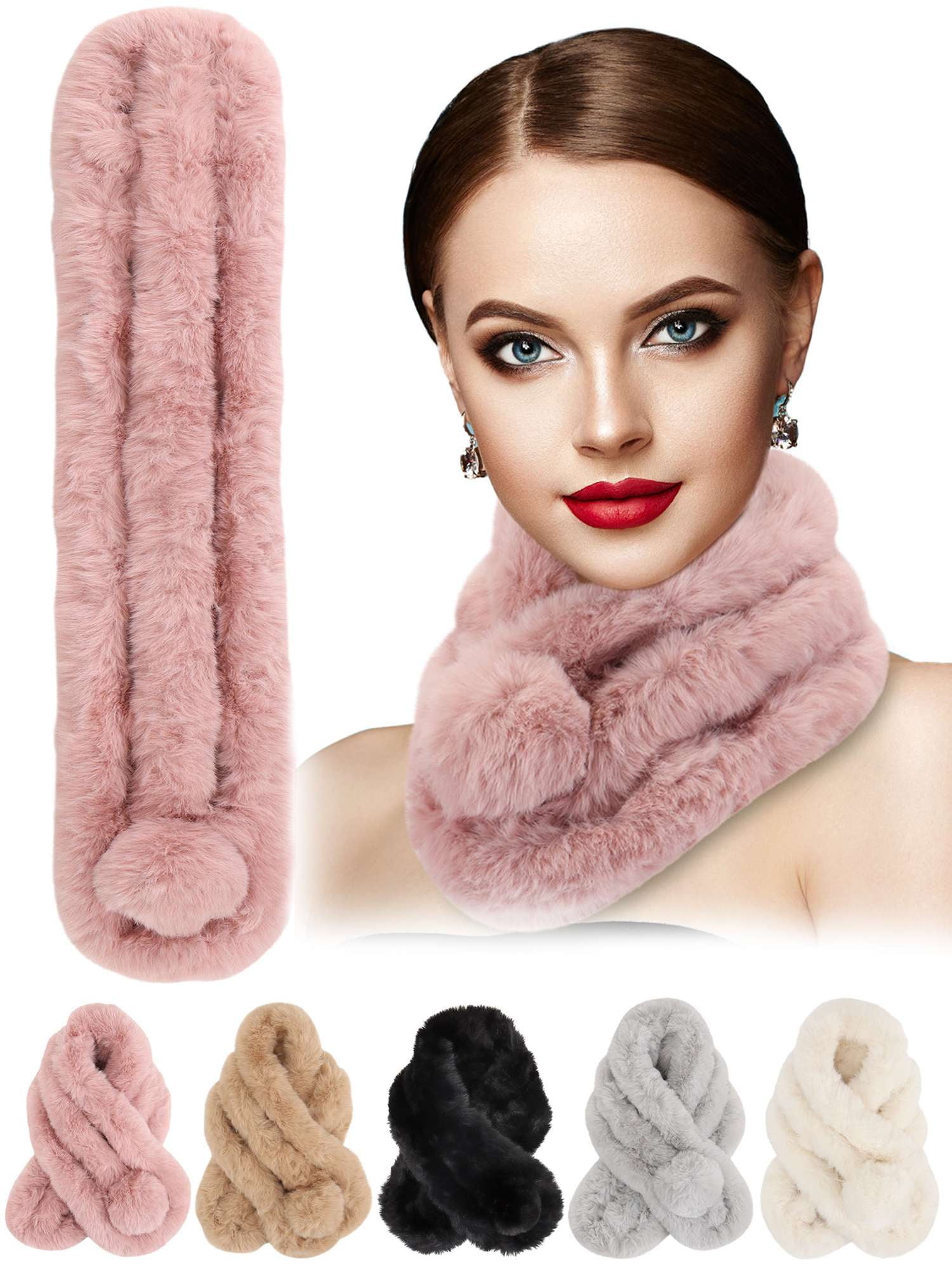 Gustave Women Faux Fur Collar Scarf Winter Warm Plush Fluffy Short ...