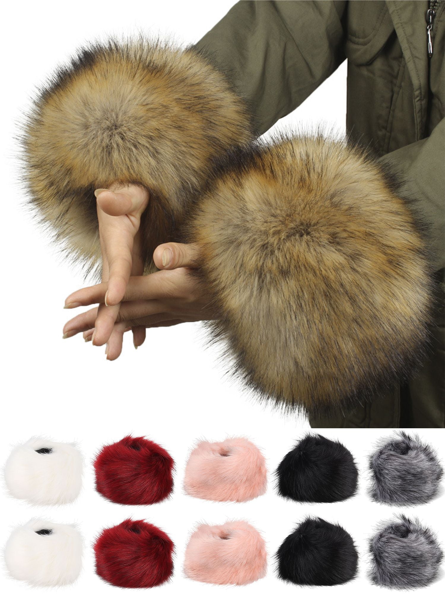 Gustave Women Faux Fur Wrist Cuffs Winter Fluffy Wrist Warmers Thick ...