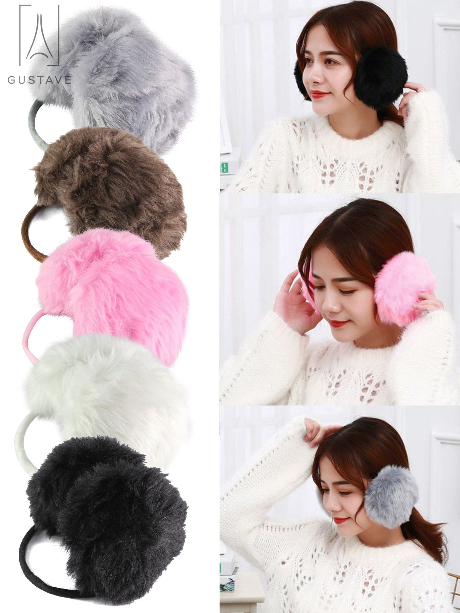 Gustave Women Plush Faux Fur Ear Muffs Winter Warm Outdoor EarMuffs ...