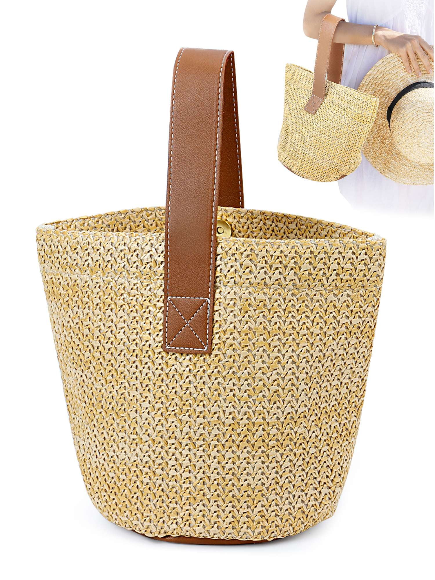 Gustave Women Straw Woven Beach Bag Summer Bucket Handbags Tote Purse ...