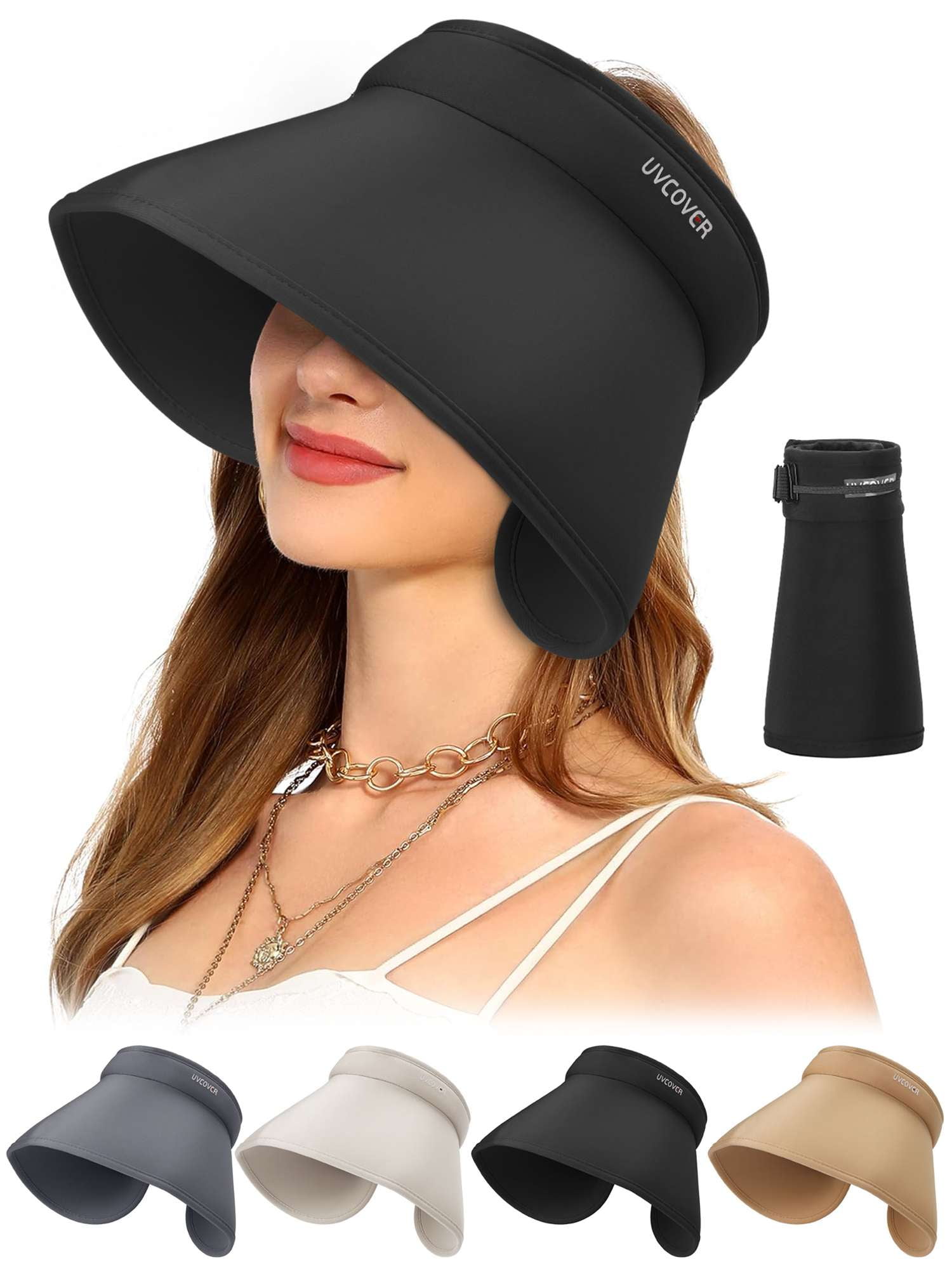 Gustave Women Sun Visor Hat Summer UV Protection Floppy Beach Hats Foldable Wide Brim Adjustable ...