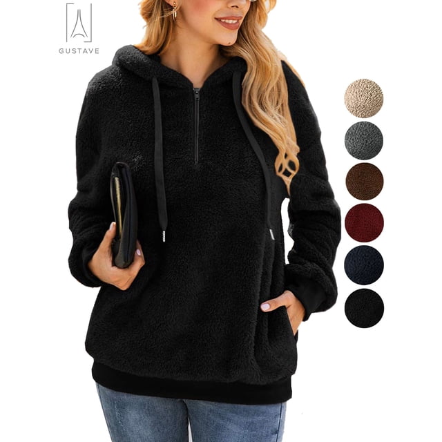 Gustave Women's Fleece Long Sleeve Pullover Hoodies with 1/4 Zip Up ...