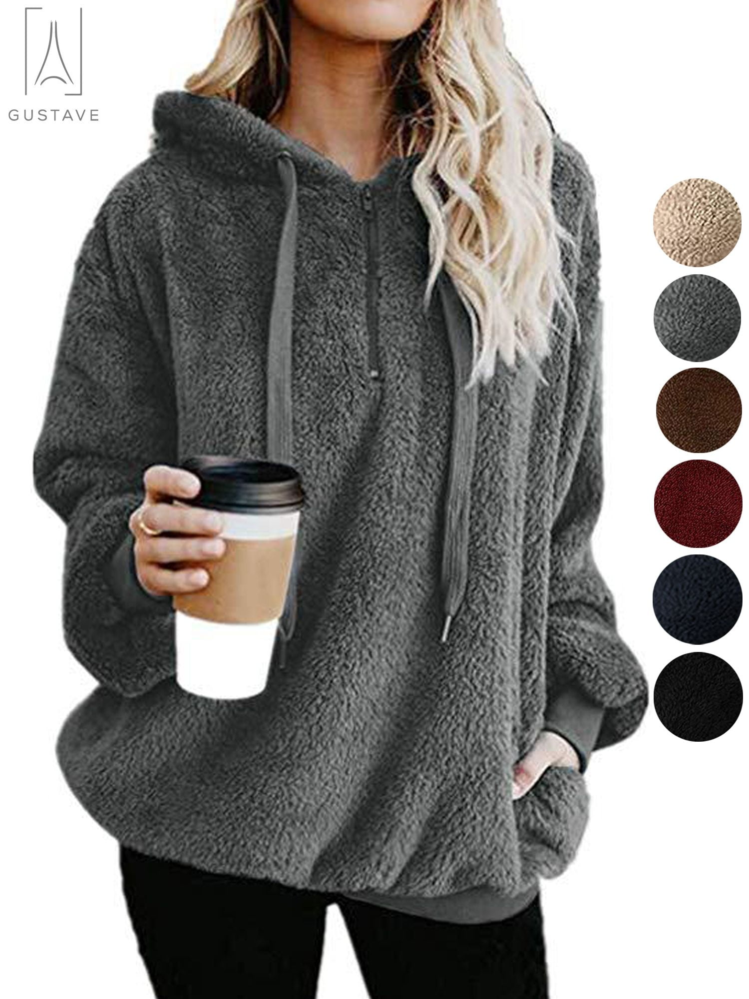 Gustave Women's Fleece Long Sleeve Pullover Hoodies with 1/4 Zip Up ...
