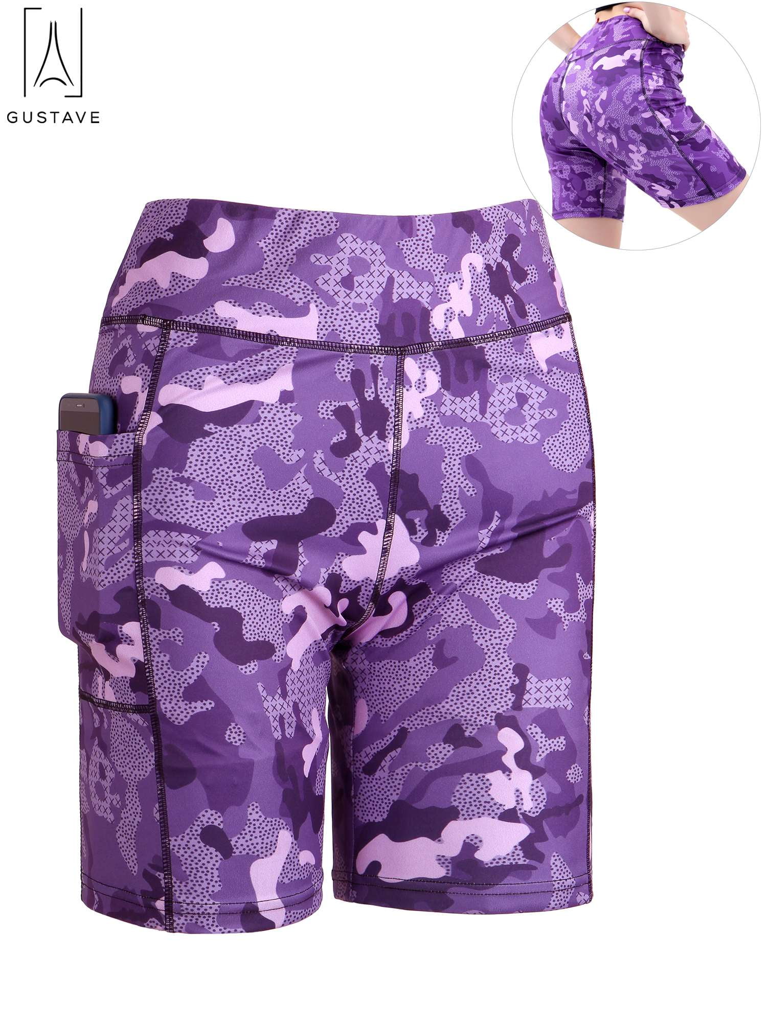 Gustave Women's High Waist Yoga Shorts with Pockets Quick-dry Running ...