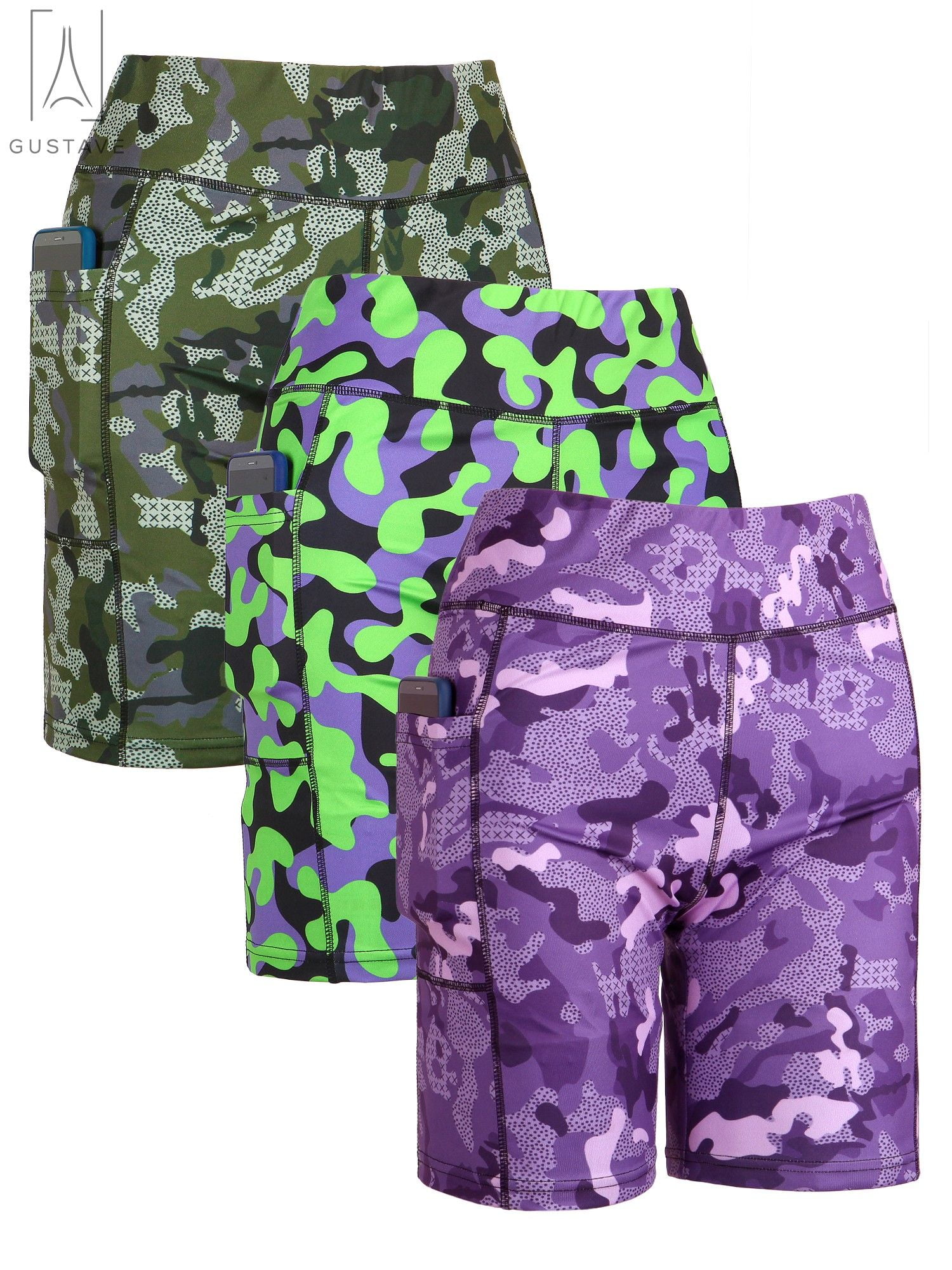 Gustave Women's High Waisted Yoga Shorts Workout Running Compression ...