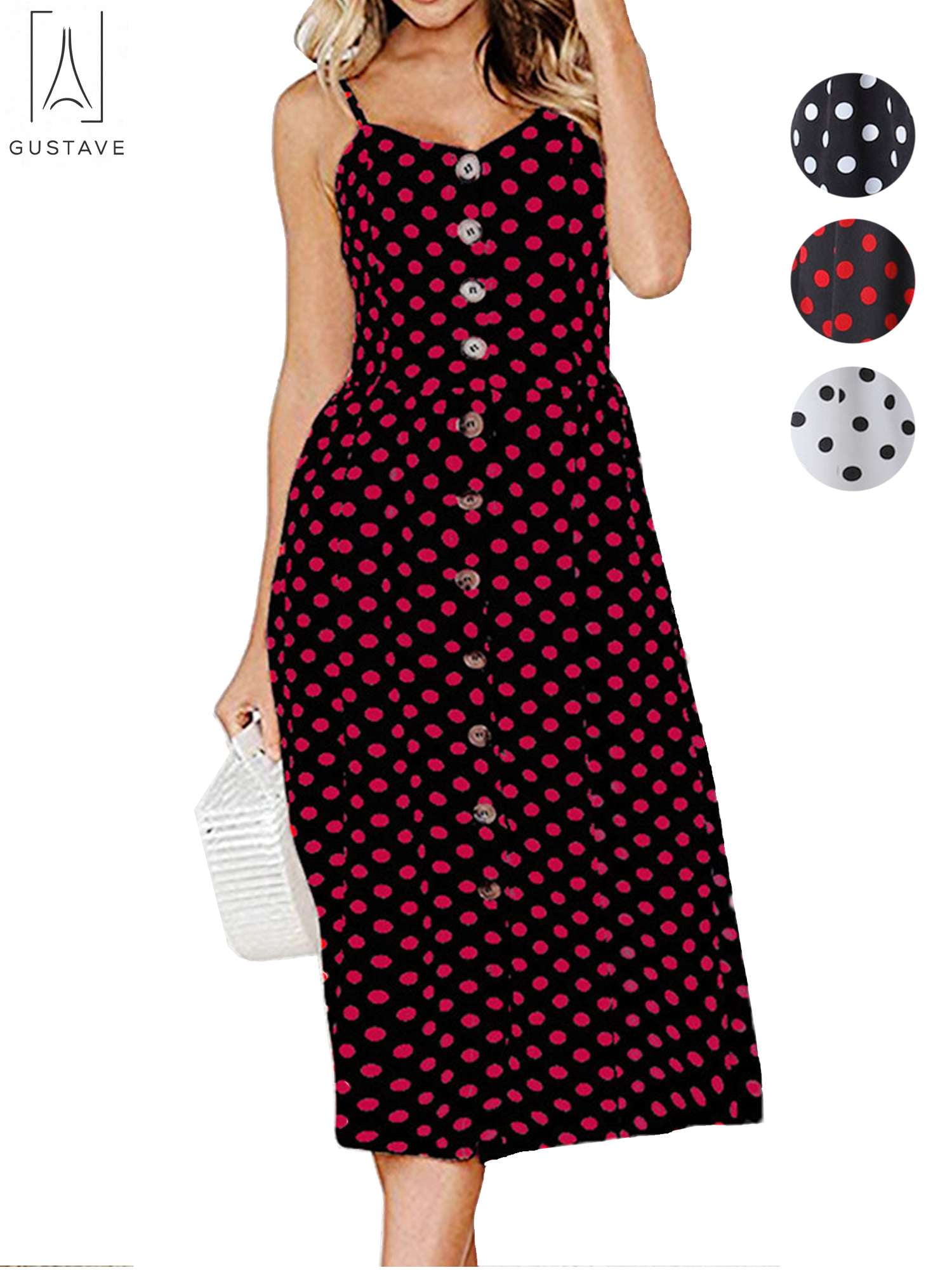 Gustave Women's Sleeveless Polka Dot Dresses Summer Bohemian Sundresses ...