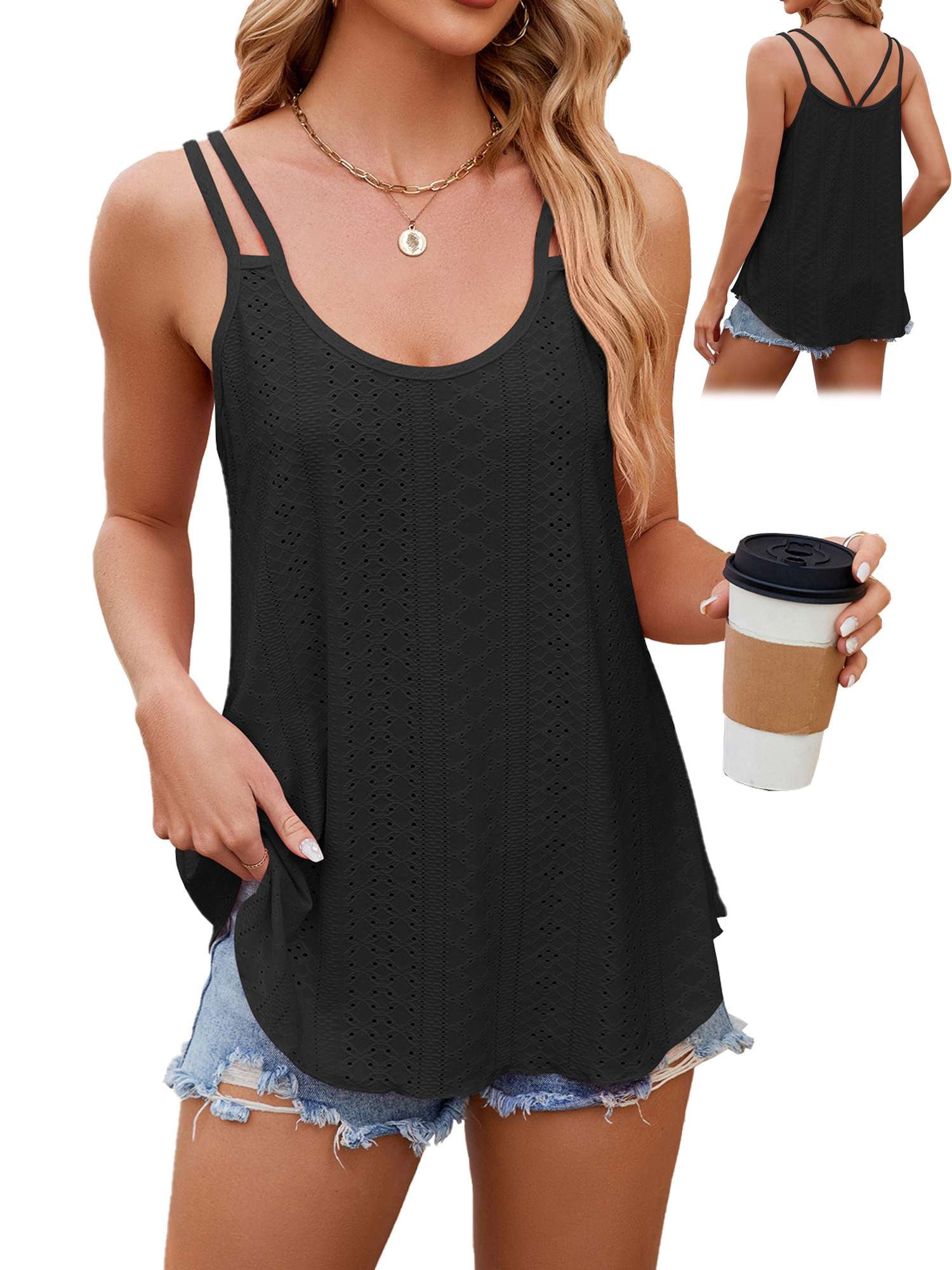 Gustave Women's Tank Tops Eyelet Embroidery Spaghetti Strap Shirts ...