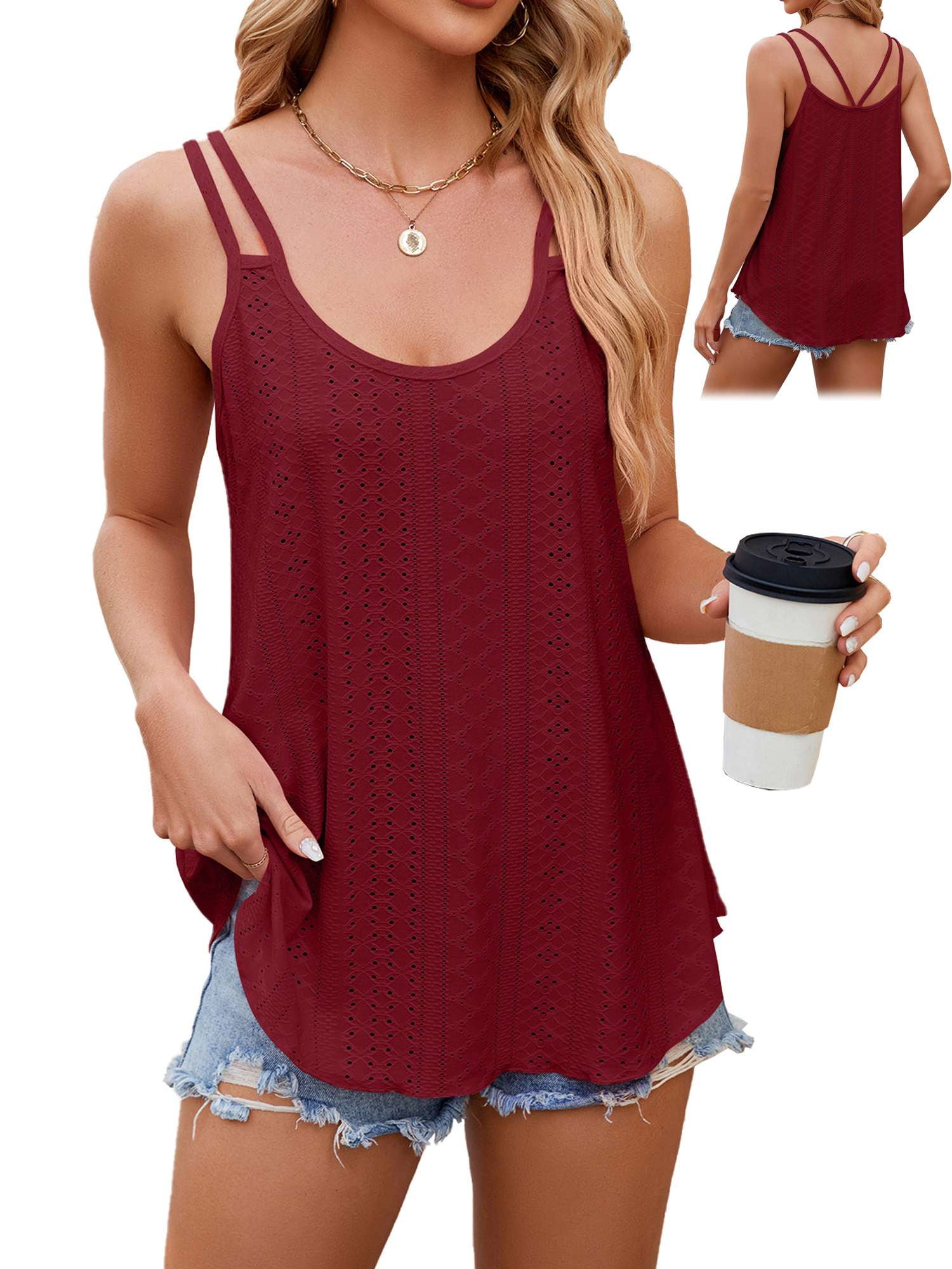 Gustave Women's Tank Tops Eyelet Embroidery Spaghetti Strap Shirts ...