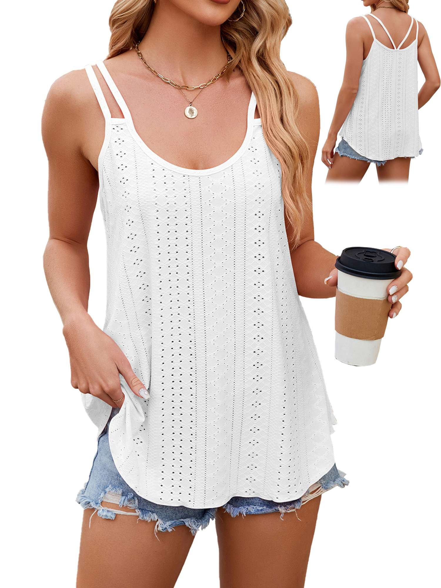 Gustave Women's Tank Tops Eyelet Embroidery Spaghetti Strap Shirts ...