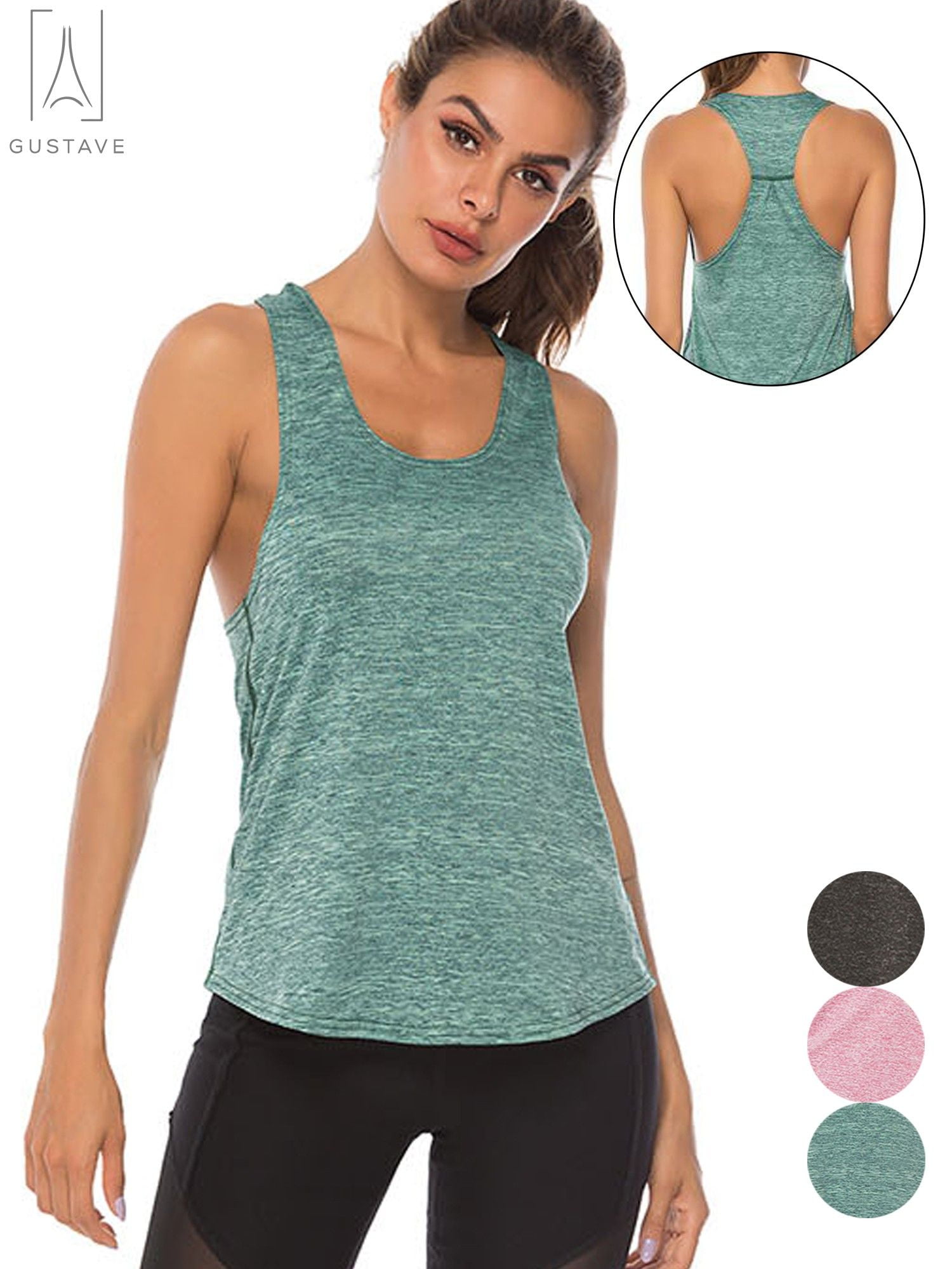 Gustave Womens Workout Yoga Tank Tops Quick Drying Racerback Tanks