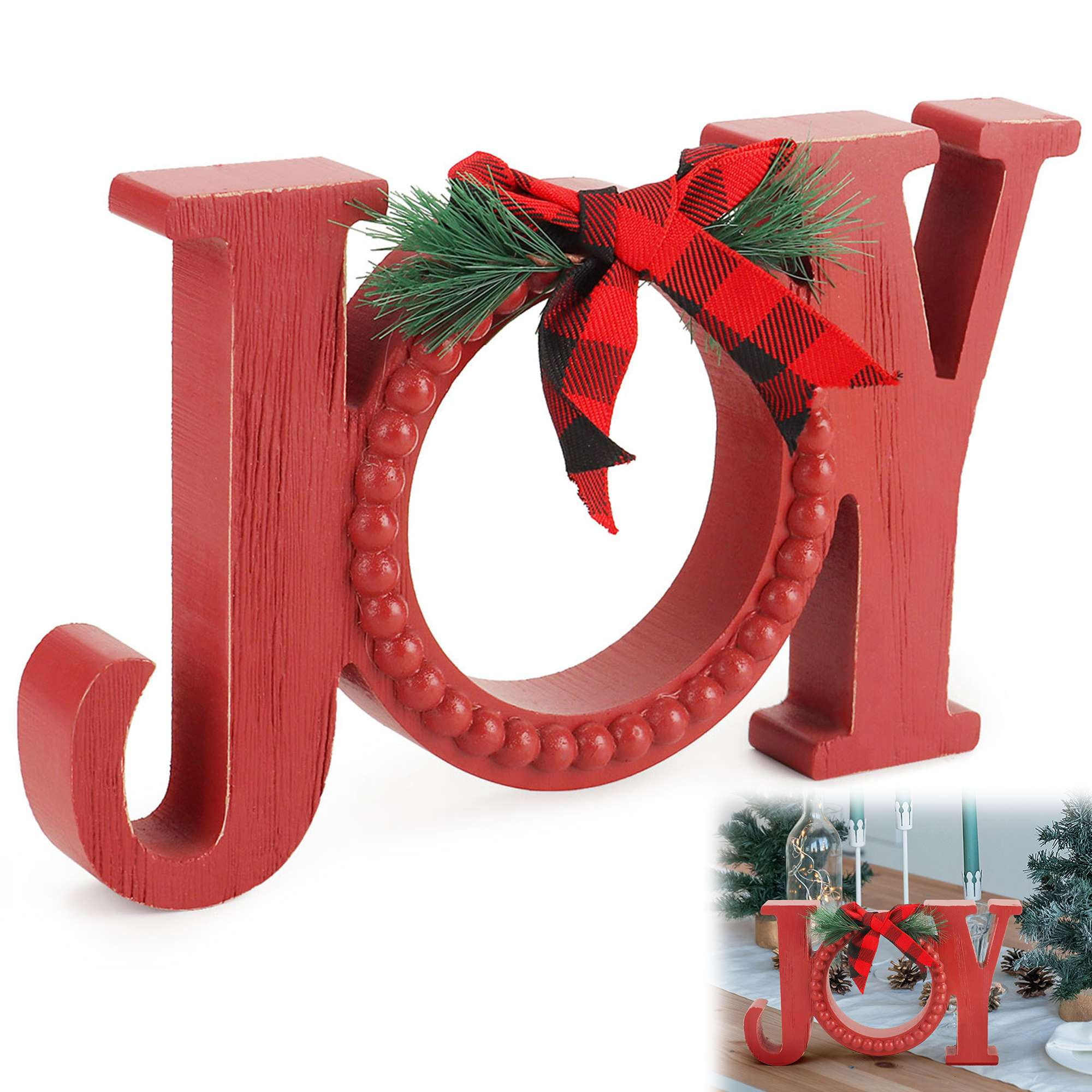 Gustave Wooden Joy Sign Christmas Centerpiece Table Decoration Wood Joy ...