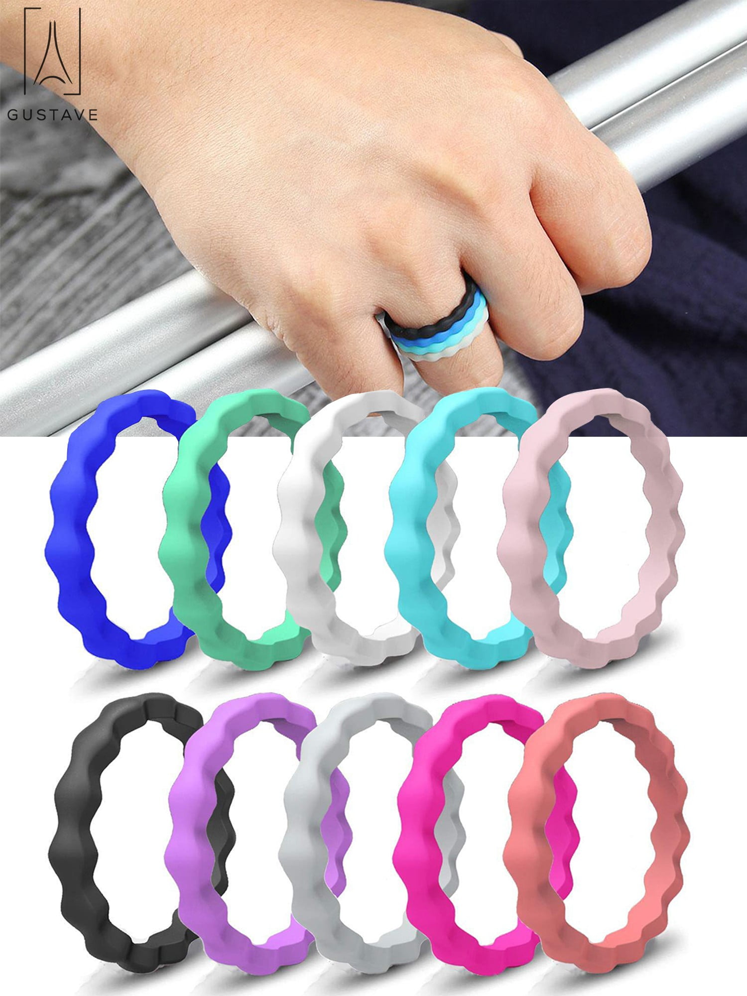 GustaveDesign 10 Packs Silicone Wedding Ring for Women Thin and ...