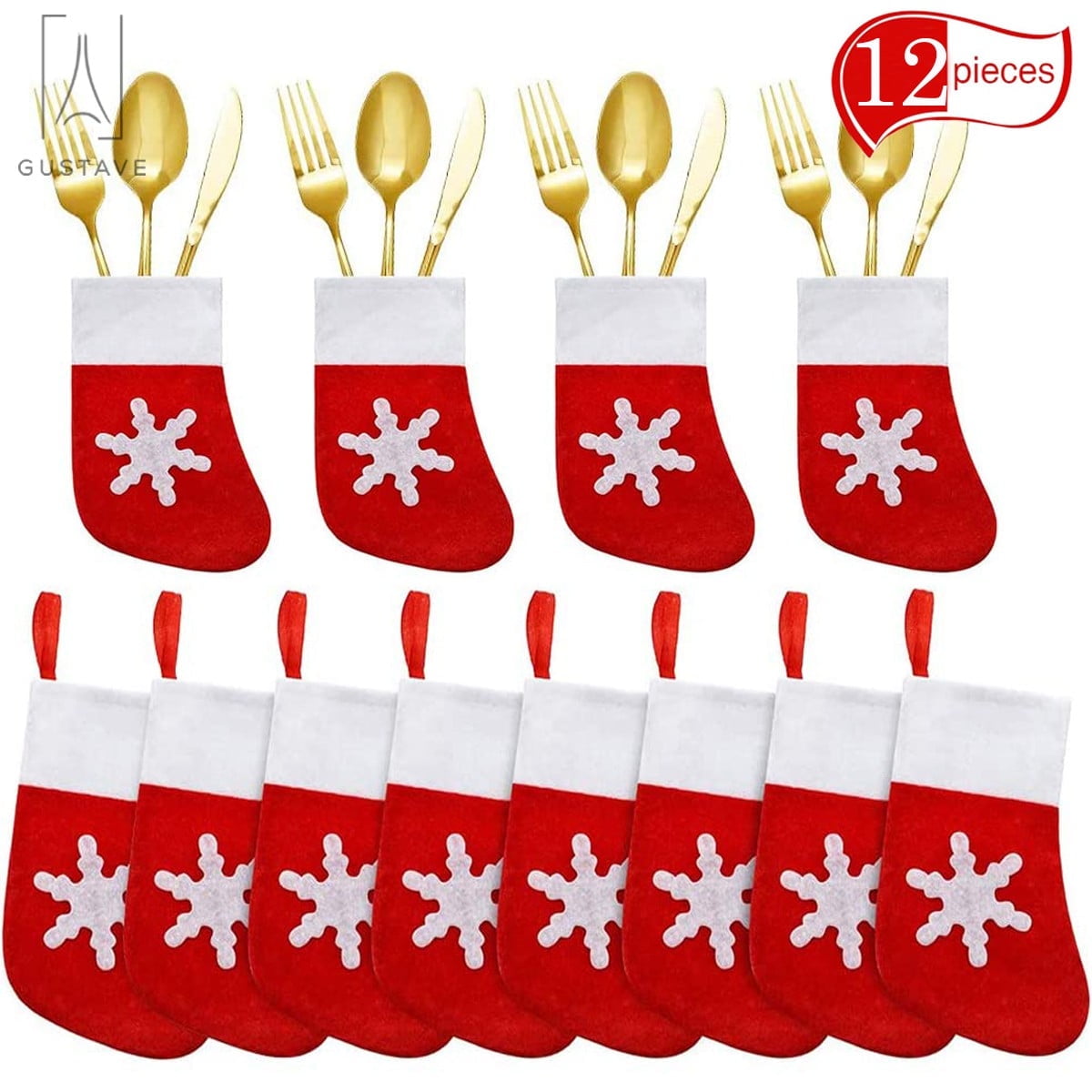 GustaveDesign 12Pcs Christmas Snowflake Socks Tableware Holders, Santa ...
