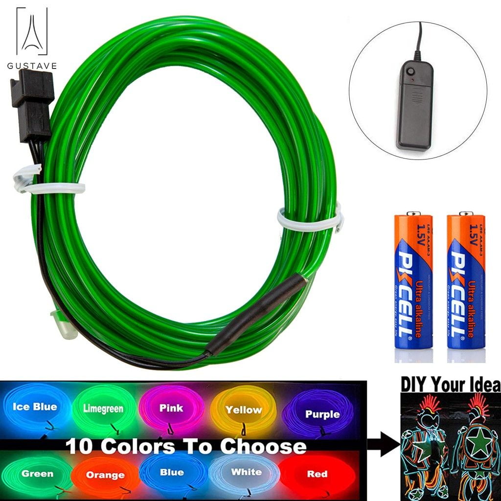 GustaveDesign 16.4ft/5M EL Wire Kit Super Bright Portable Neon Light ...