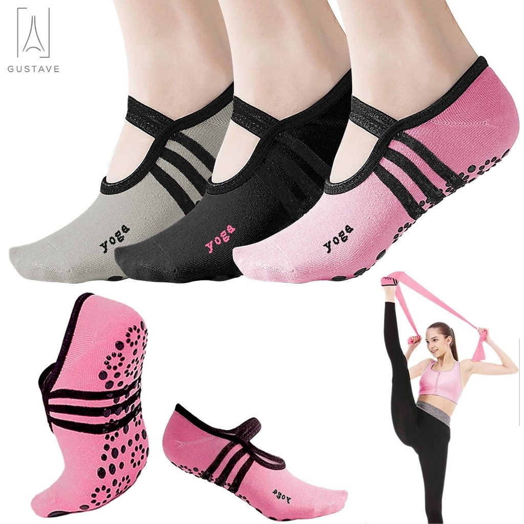 GustaveDesign 3 Pairs Non Slip Yoga Socks for Women, Anti-Skid Full Toe ...