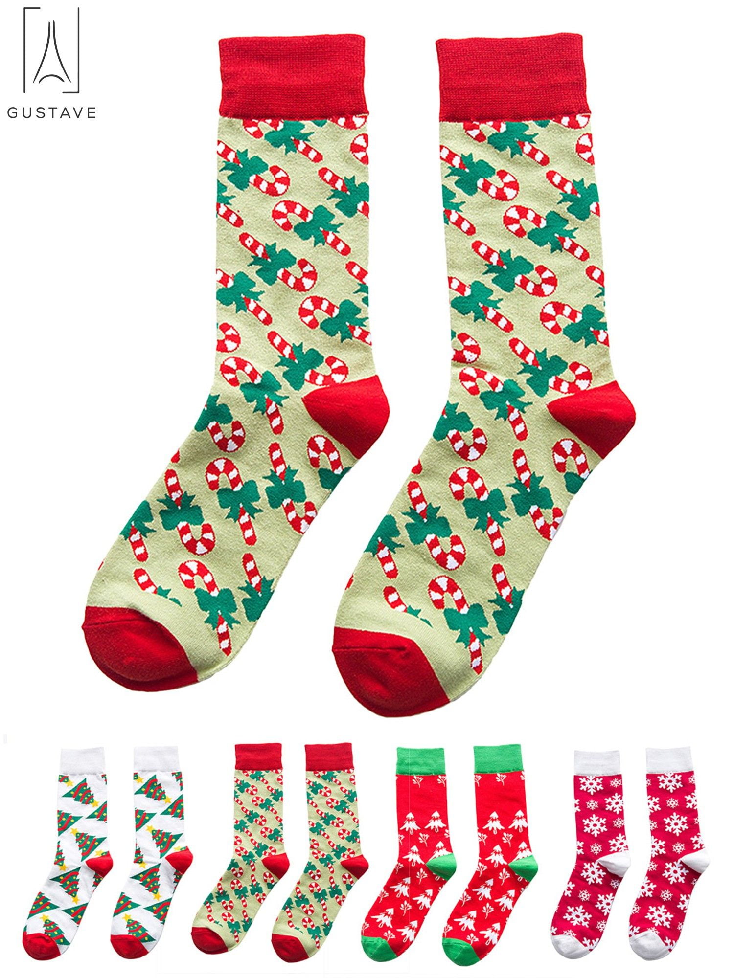 GustaveDesign Christmas Holiday Socks, Fabric Crew Socks. Warm Winter ...