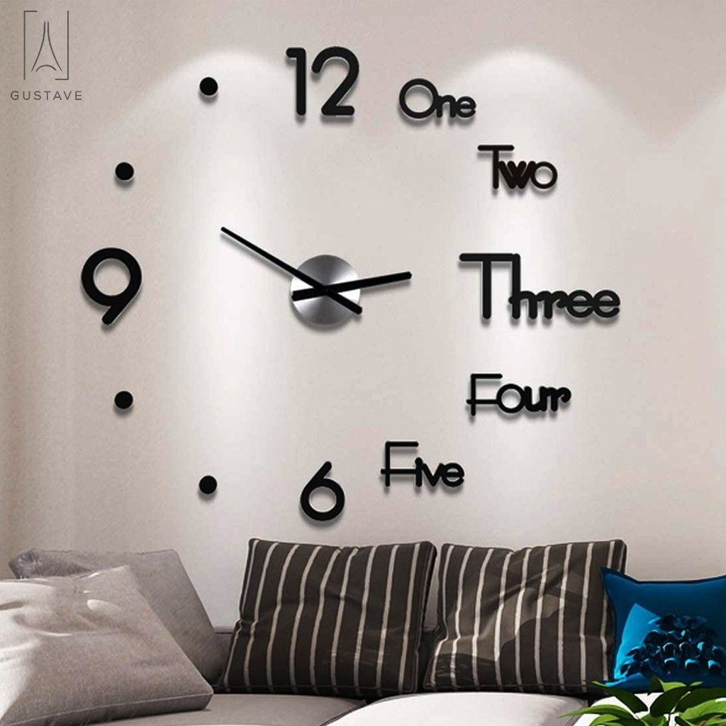 GustaveDesign Acrylic 3D DIY Wall Clock, Large Frameless, Battery ...