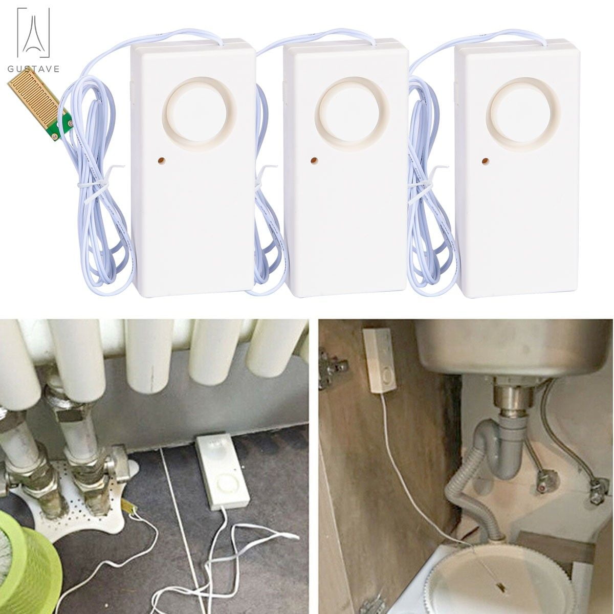 Gustavedesign 3 Pack 130dB Home Water Leak Leakage Detection Detector ...