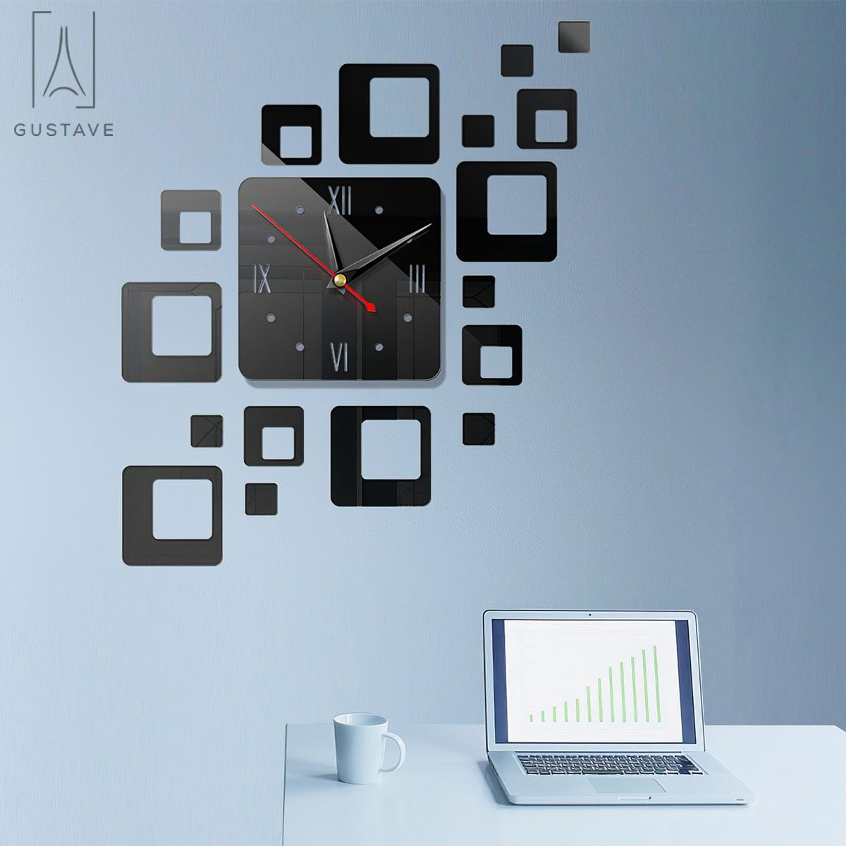 Gustave Large 3D Frameless Wall Clock, Mirror Surface Stickers, DIY ...