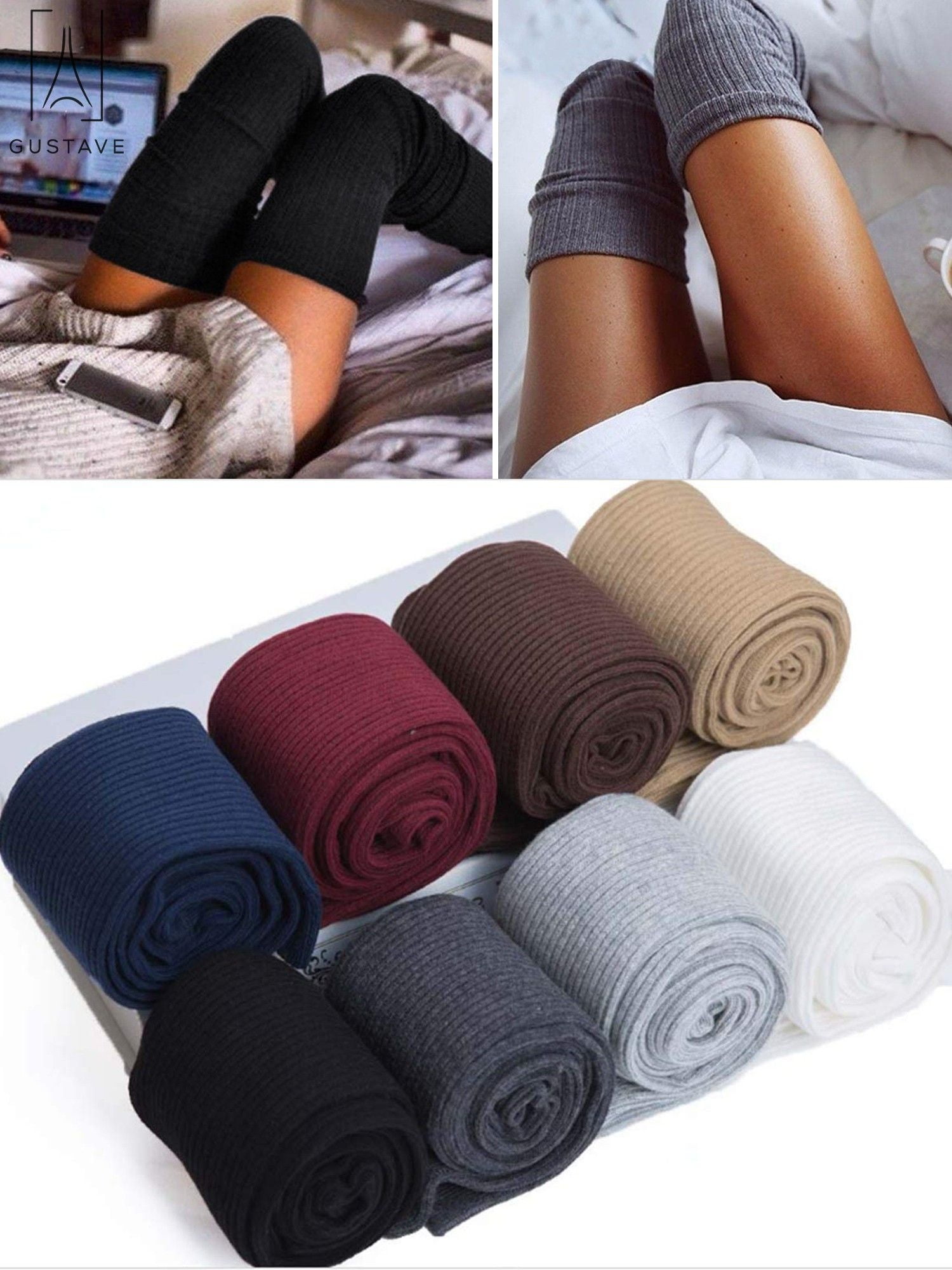 Gustavedesign Women Girls Thigh High Sock Soft Over Knee Extra Long ...