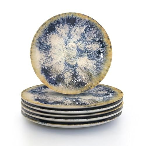 Gusto Buono 7.87" Dark Blue Reactive Glaze Stoneware Salad Plate Set of ...