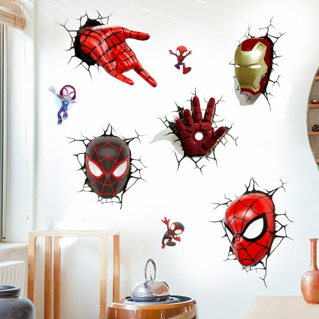 Gusuhome Spider man Wall Sticker for Boys Room DIY Iron Man Wall Decal ...