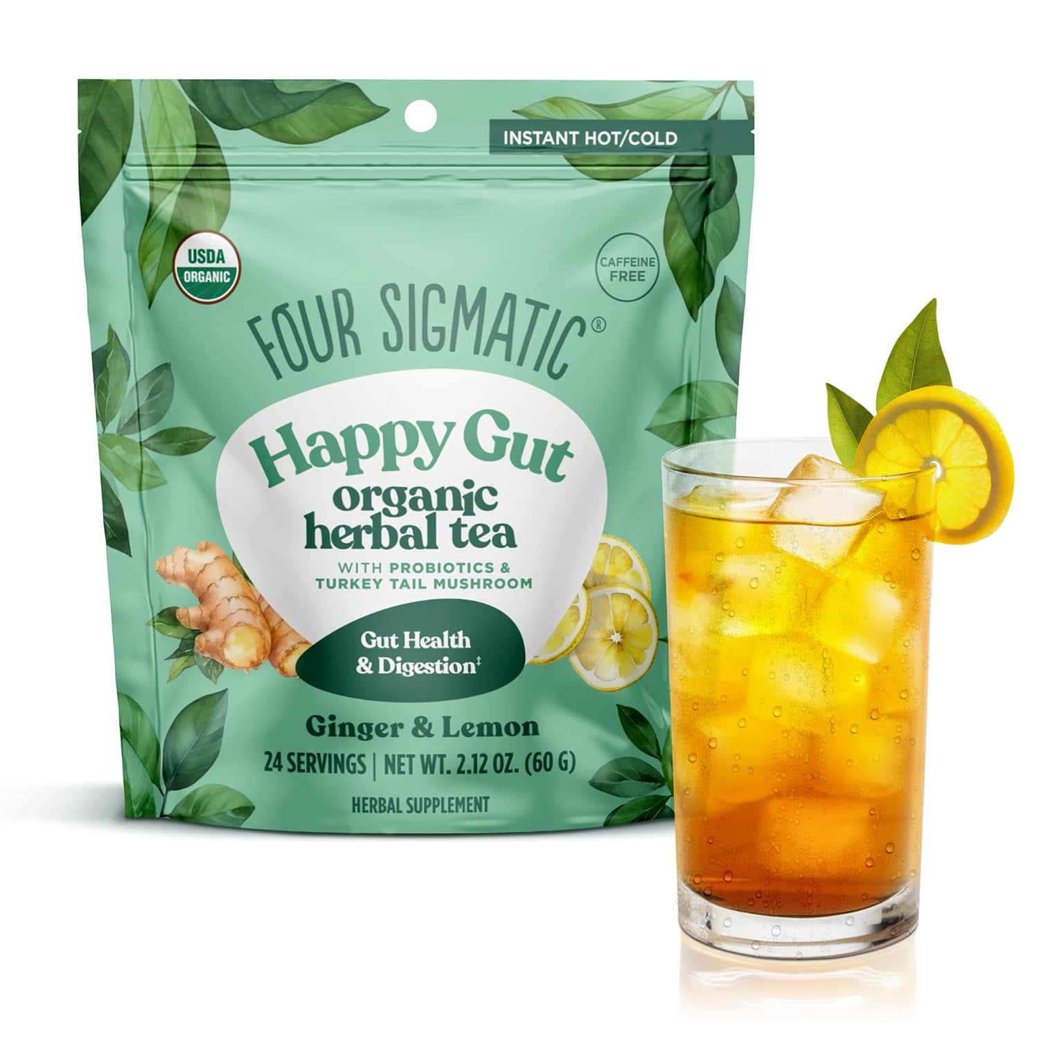 Gut Health Organic Herbal Instant Tea with probiotics and turkey tail ...