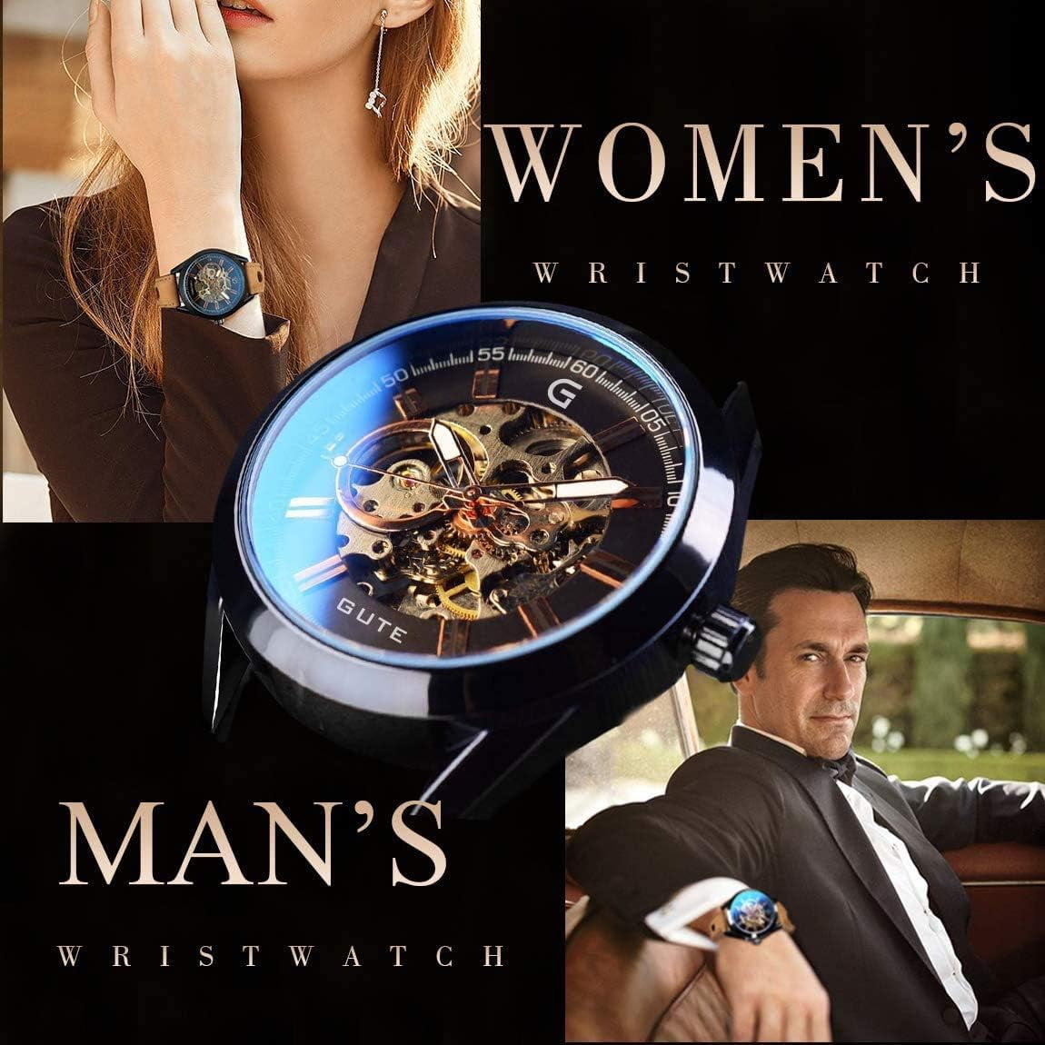 Gute Mens Watches, Mechanical Skeleton Automatic Self-Winding Steampunk ...