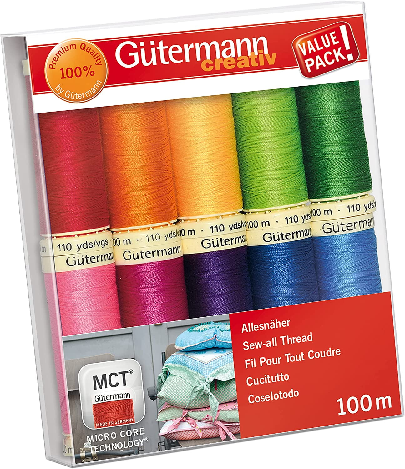 Gutermann, Sew-All Thread Set, 734006-3, Bright Colors 100m - Walmart.com