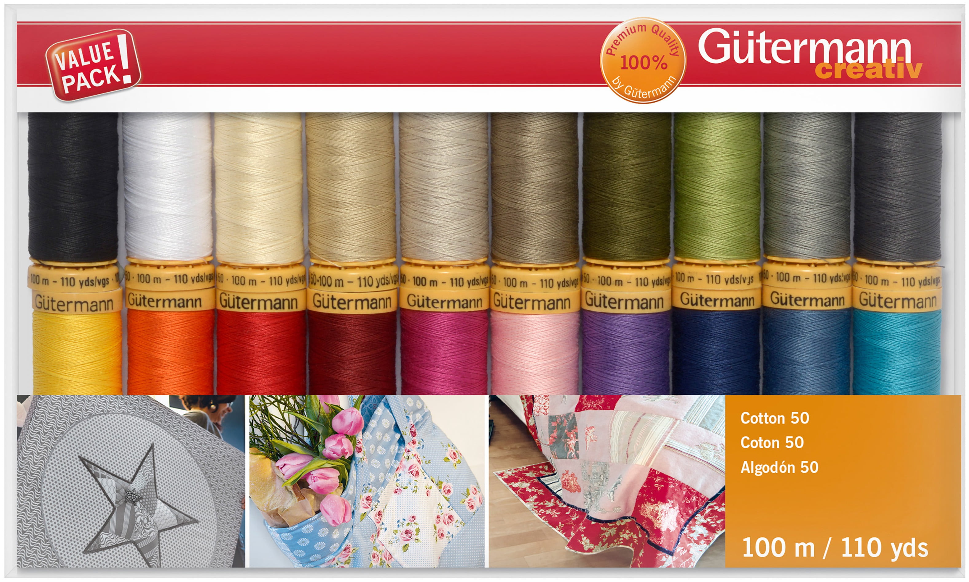 Gutermann Natural Cotton 50 Thread Set - 20 Spools Variety Pack for ...