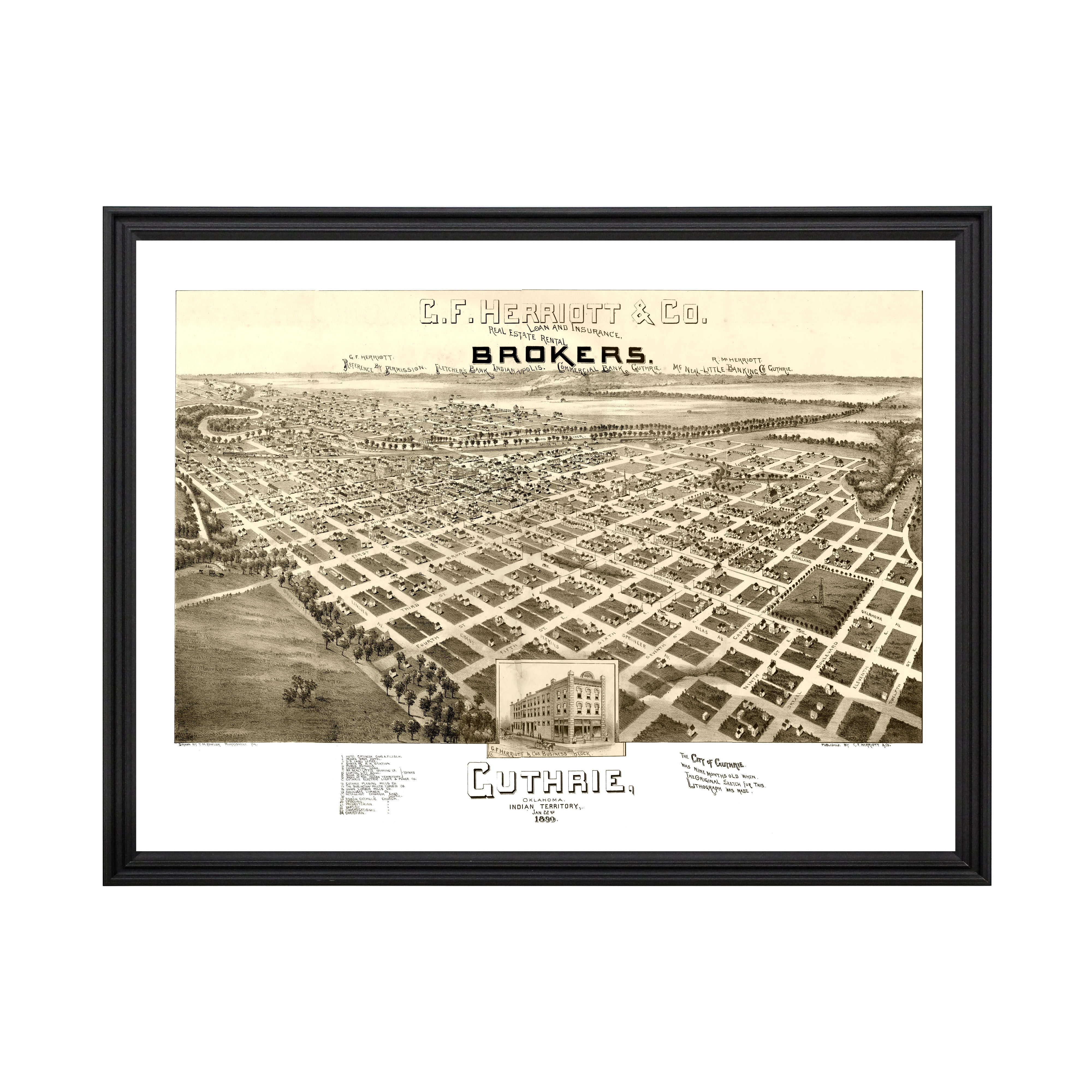 Guthrie Art, 1890 Vintage Map of Guthrie Oklahoma, OK History Wall ...