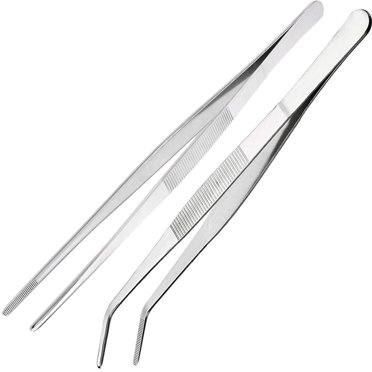 Bundlepro Kitchen Fine Tweezers Tongs, 12'' Square Head Stainless Steel ...