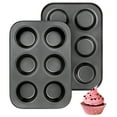 Gutsdoor Nonstick Muffin Pan 6 Cup Set of 2, Cupcake Baking Pan Carbon ...