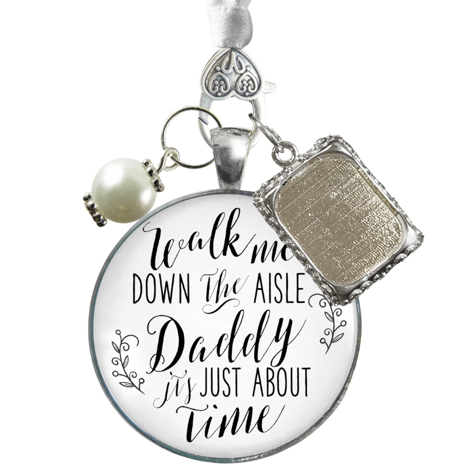 Gutsy Wedding Bouquet Charm Walk Me Down Aisle Daddy Memorial Silver ...