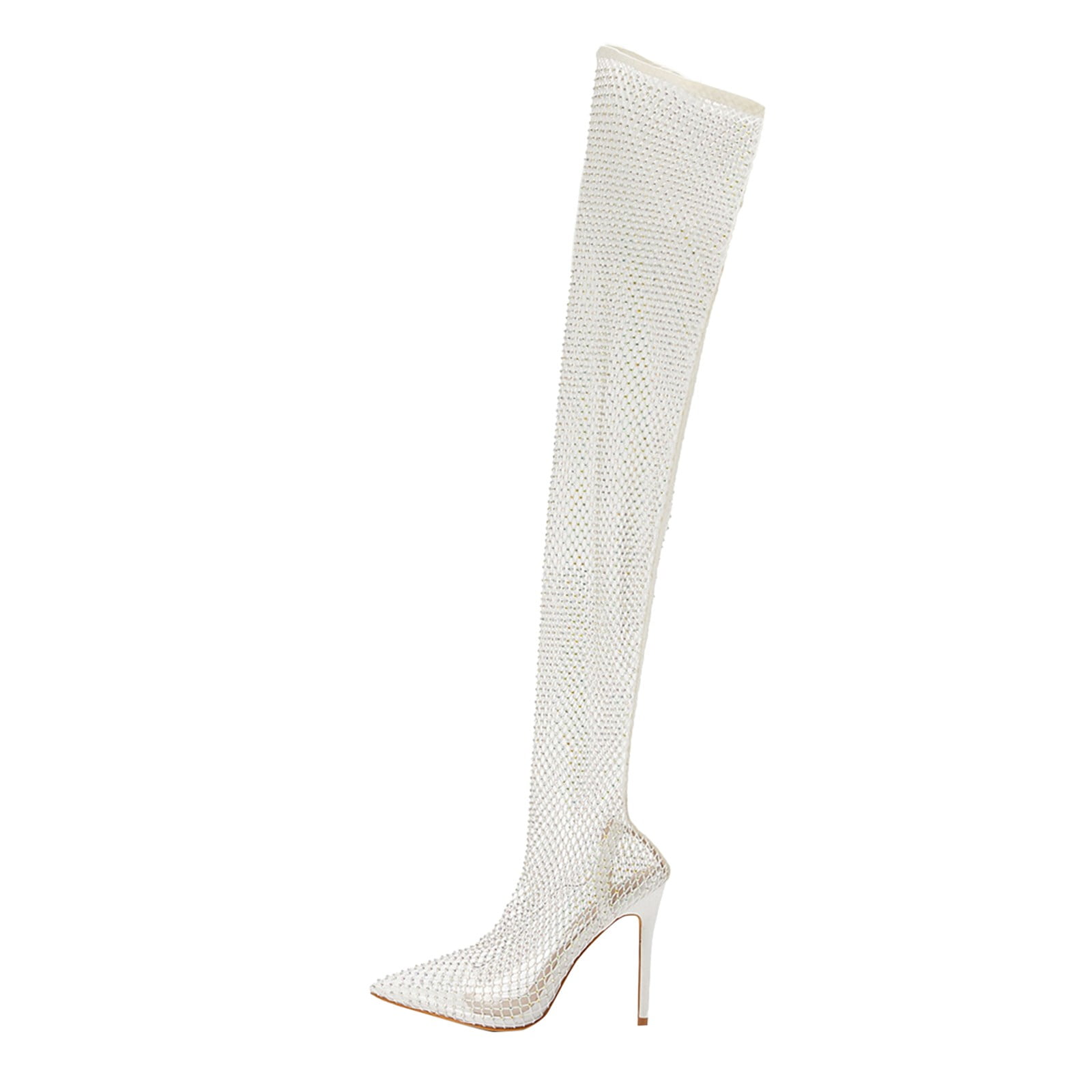 YLYL Sexy Rhinestone Fishnet Sock Stiletto Thigh High Boots for Womens ...