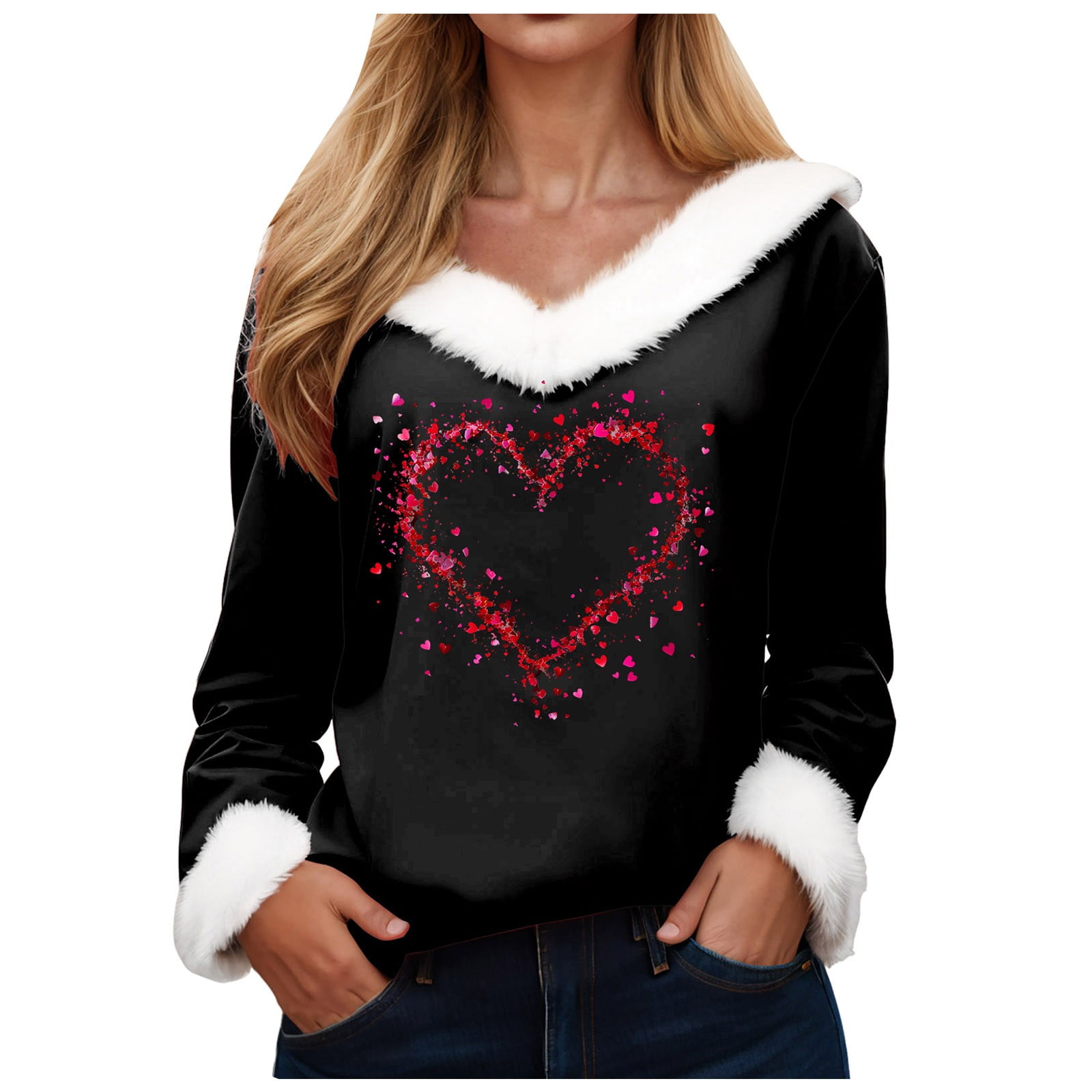 Guttear Trendy V Neck Winter Tops for Women Valentines Day Print Color ...