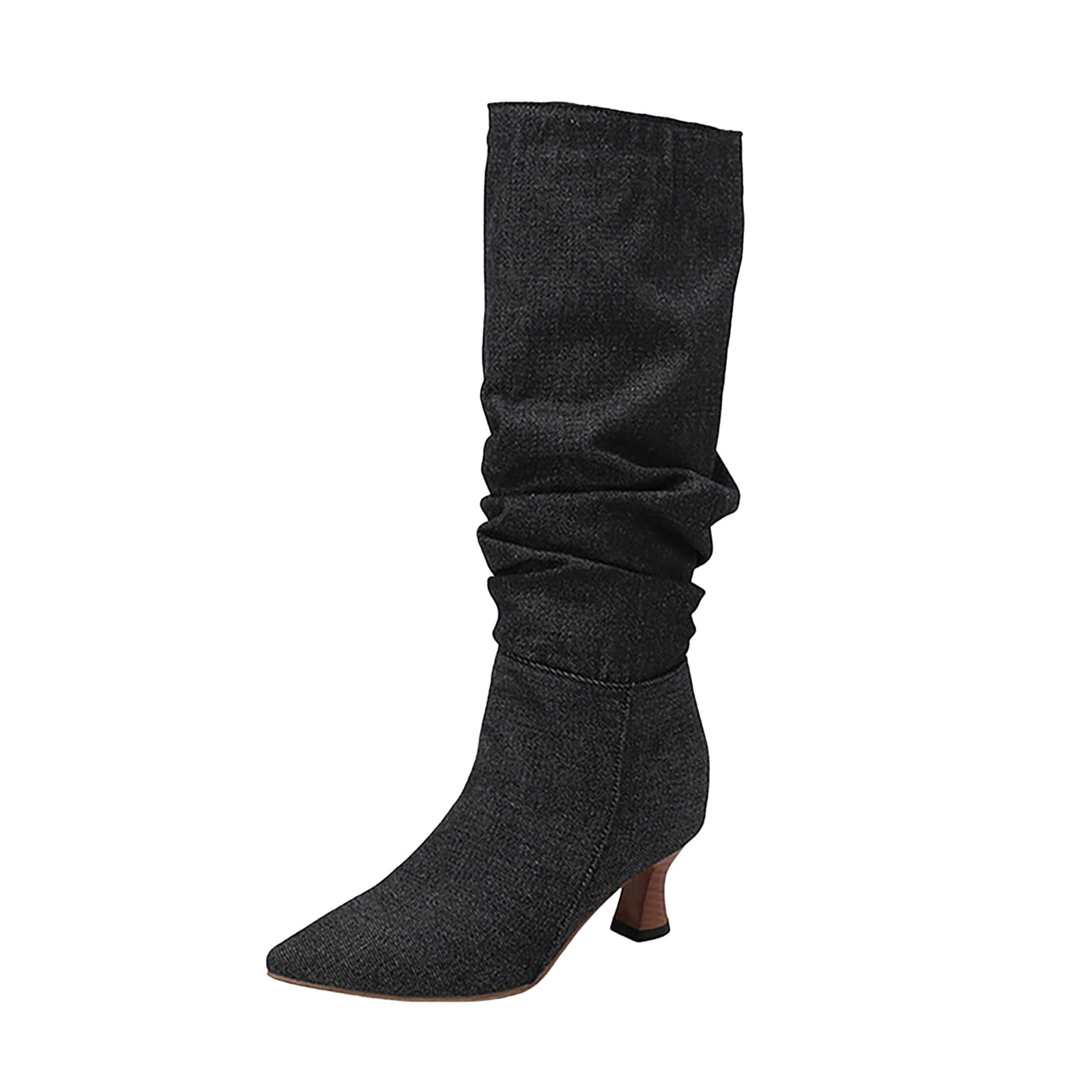 Guttear Wide Calf Slouchy Boots for Women Mid Calf Boots Low Heel Fall ...