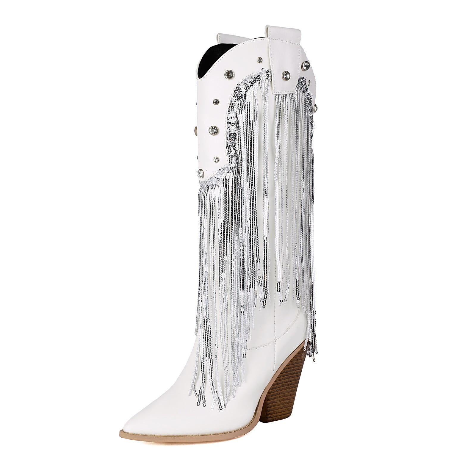 YLYL Women's Fringe Western Boots Wide Calf Riding Cowgirl Cowboy Boots ...