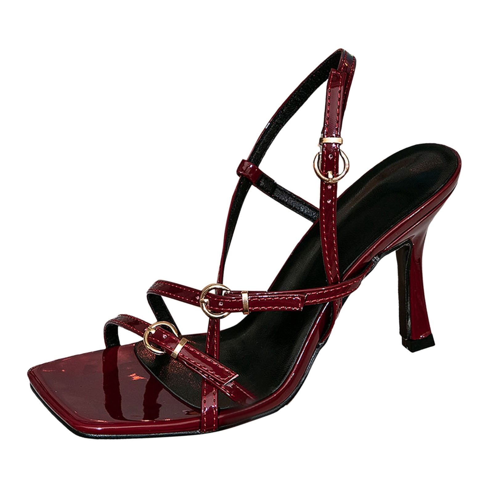 Guttear Women's Rhinestone Strappy Kitten Heel Sandals Sexy Pointed Toe ...