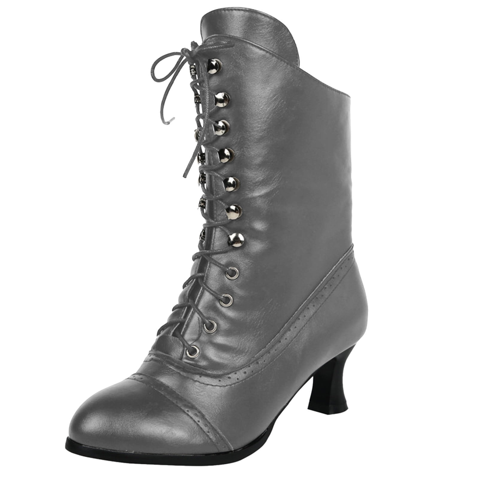 Guttear Womens Vintage Style Renaissance Boots Kitten Heel Lace Up ...